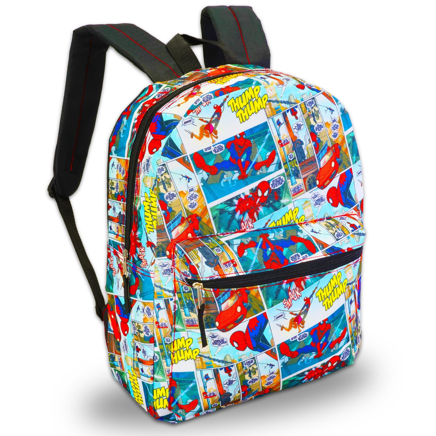 Marvel Spiderman Backpack for Boys Girls Kids -- 2 Pc Bundle With 16" Marvel Comics Spiderman School Backpack Bag with Stickers (Spiderman School Supplies)