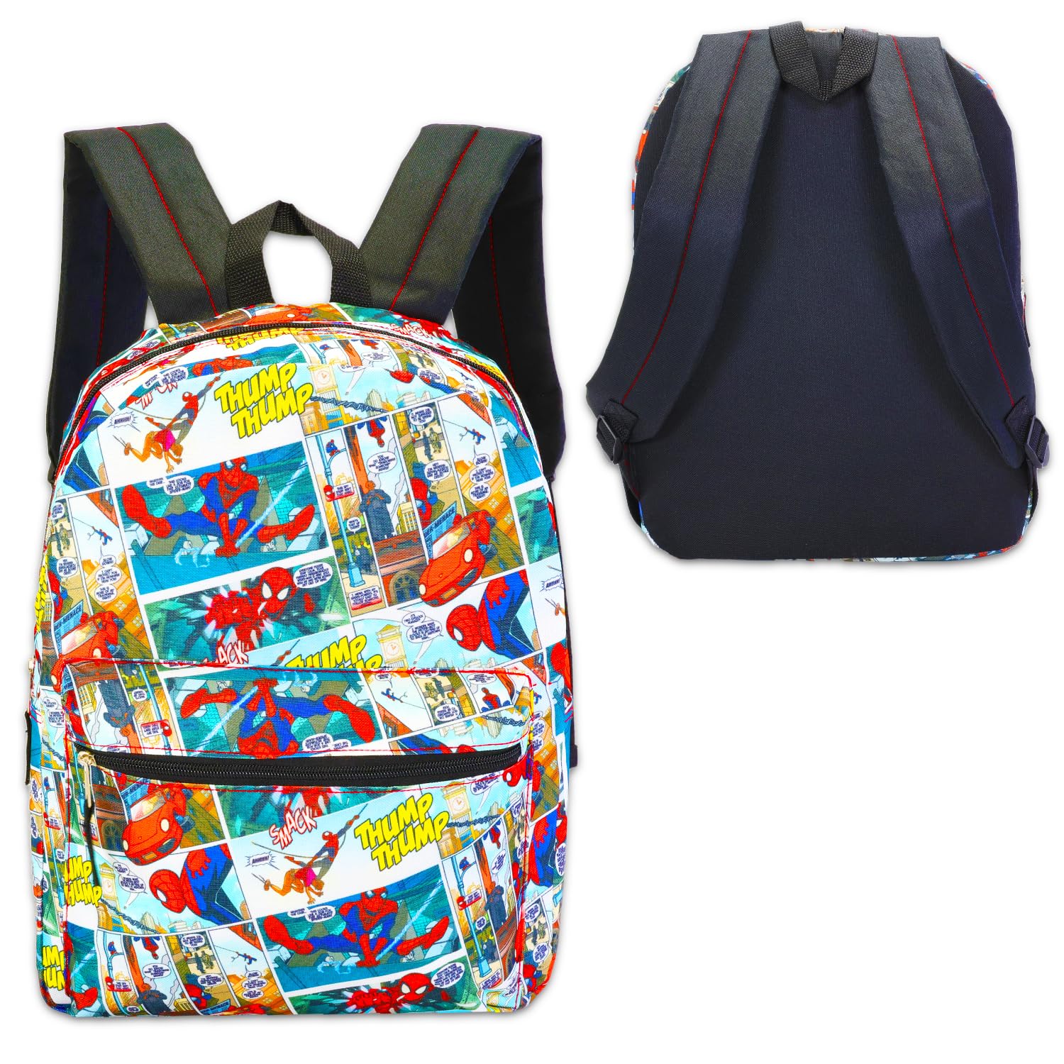Marvel Spiderman Backpack for Boys Girls Kids -- 2 Pc Bundle With 16" Marvel Comics Spiderman School Backpack Bag with Stickers (Spiderman School Supplies)