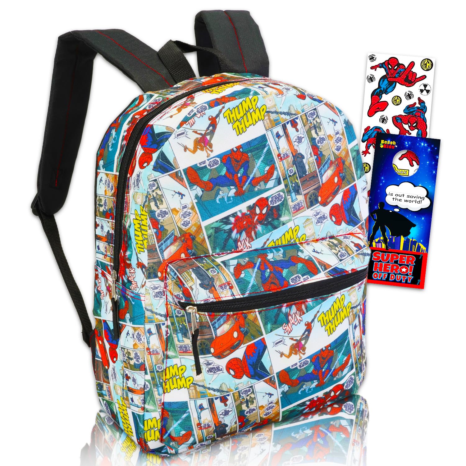 Marvel Spiderman Backpack for Boys Girls Kids -- 2 Pc Bundle With 16" Marvel Comics Spiderman School Backpack Bag with Stickers (Spiderman School Supplies)