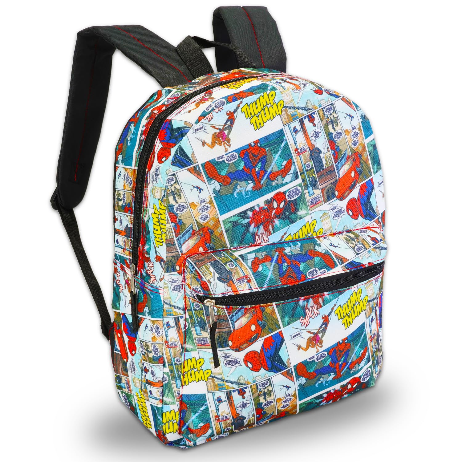 Marvel Spiderman Backpack for Boys Girls Kids -- 2 Pc Bundle With 16" Marvel Comics Spiderman School Backpack Bag with Stickers (Spiderman School Supplies)