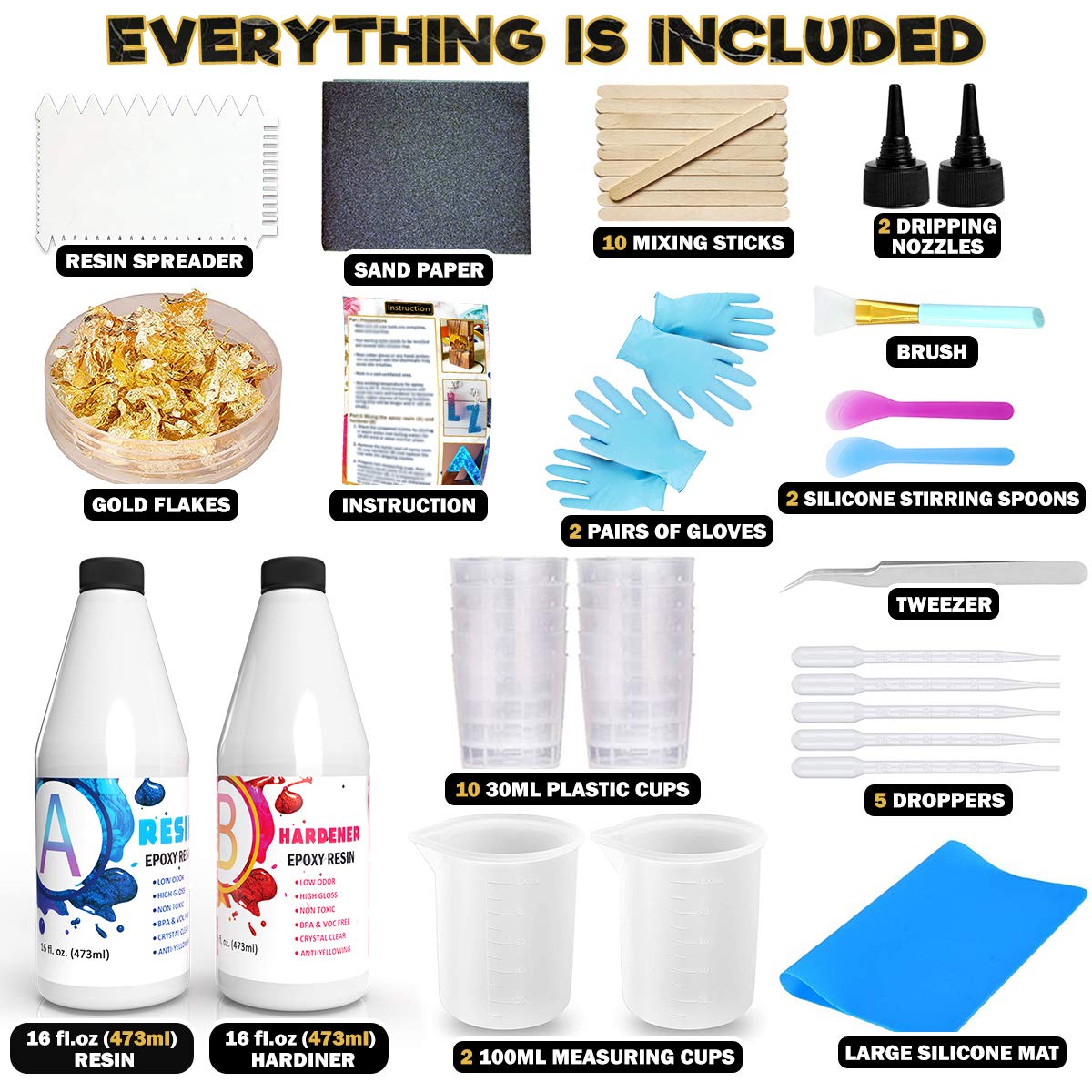 Insnug Epoxy Resin Kit Supplies - Resin for Silicone Molds, Resin Molds Tumbler Jewelry Making Kit, 32 oz Clear 2 Part Arts & Crafts Silcone Molder Keychain Hardener Casting Molds