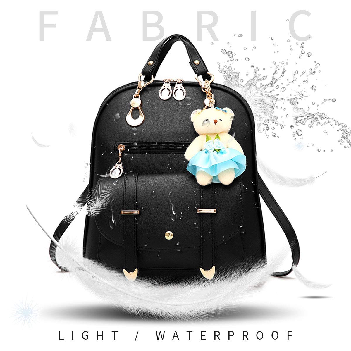 Backpack Purse for Women Large Capacity Leather Shoulder Bags Cute Mini Backpack for Girls,Black