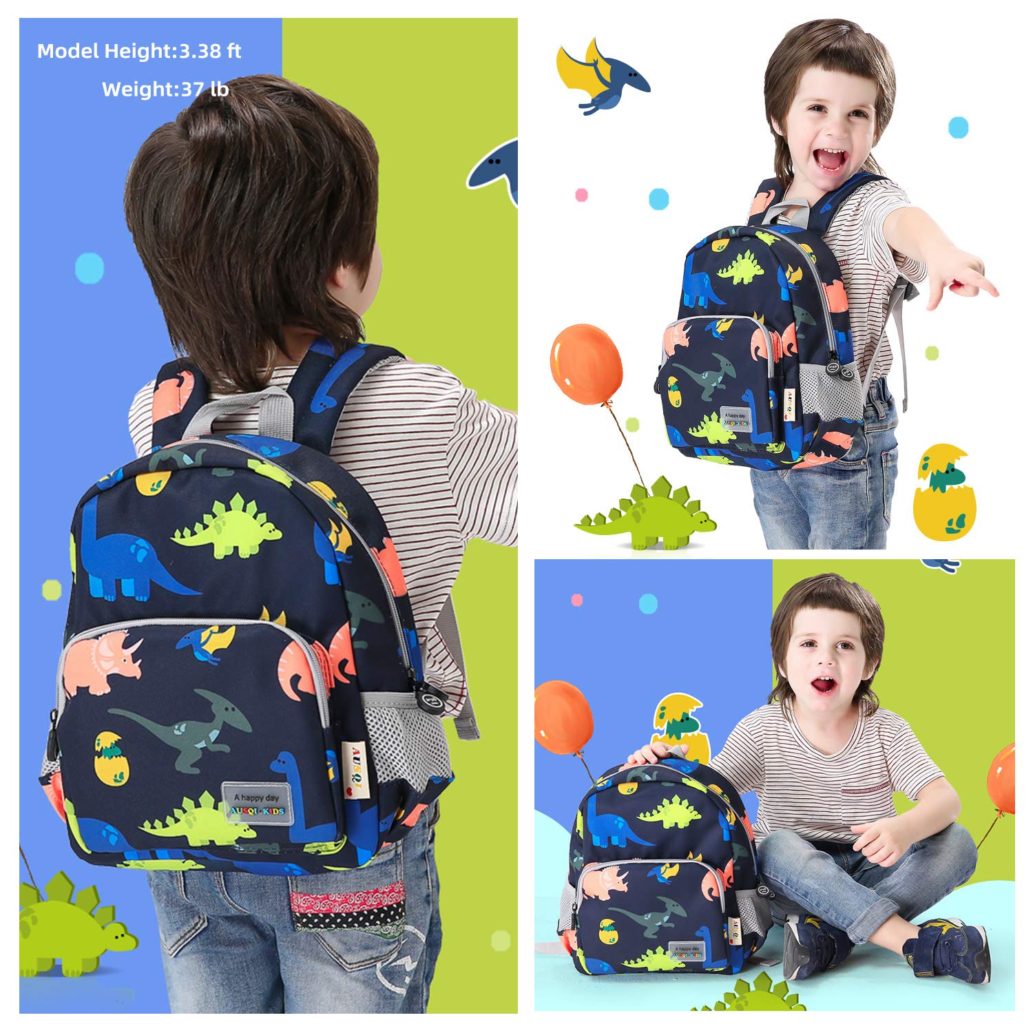 willikiva 3D Dinosaur Backpack Toddler Backpacks for Boys and Girls Kids Backpack Waterproof Preschool Safety Harness Leash (Deep Blue)