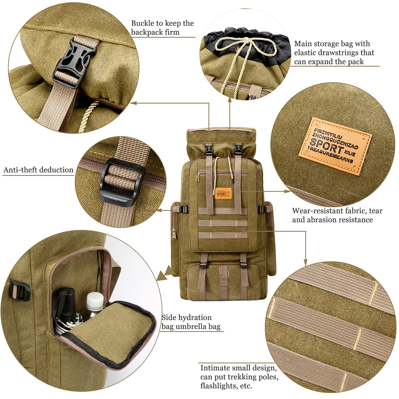 Outdoor Tactical Backpack,Mountaineering Backpack,75L Large Capacity Military Backpack for Camping Hiking Traveling (Green)