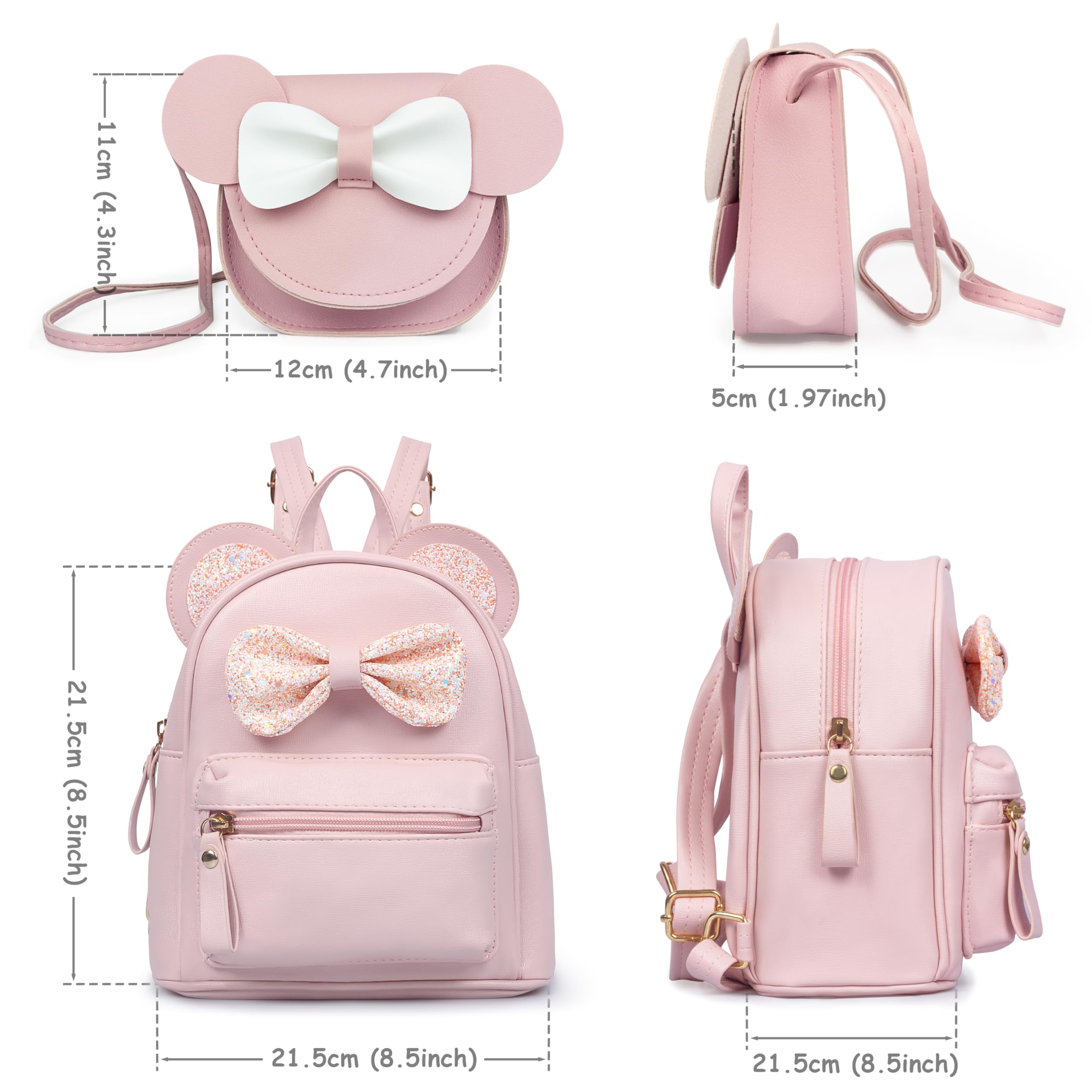 Mini Backpack for Girls Cute Bowknot Toddler Backpack Purse Cartoon Mouse Ears Purse Mini Backpack for Teen Girls