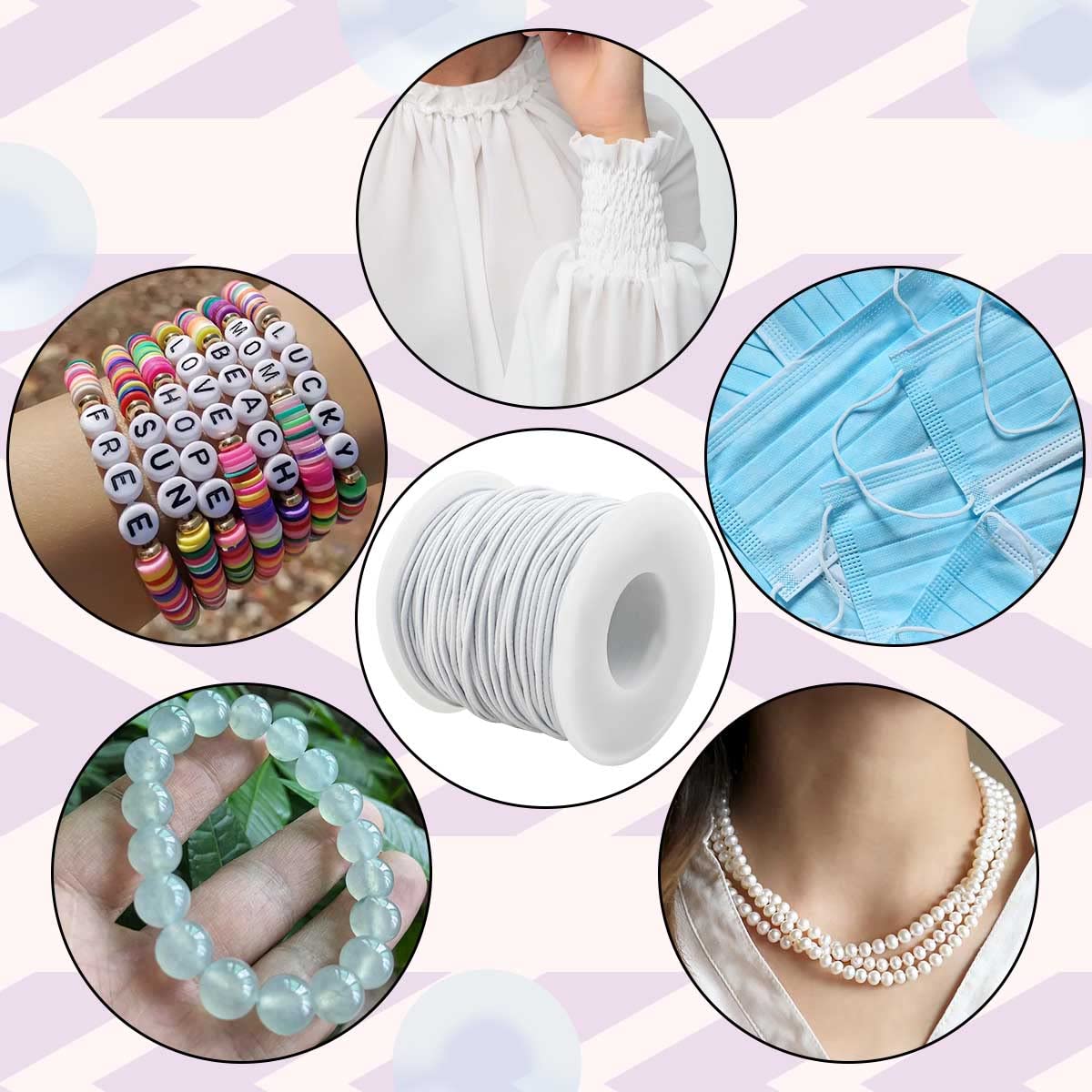 2 Rolls 1 mm Elastic Beading Cord for Bracelet Stretchy Elastic String for Jewelry Making Sewing Necklace 100 Meters Elastic Bracelets Cord Crafts Beading Thread DIY Crafting Cord (Black + White)