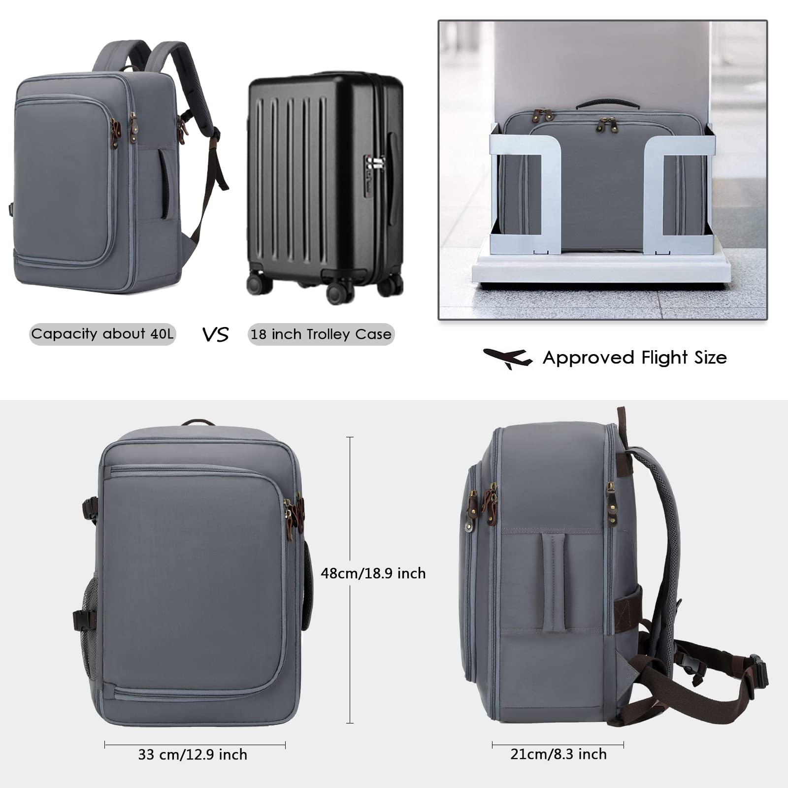 Carry on Backpack, 40L Flight Approved Travel Backpack for Men Women, Extra Large Suitcase Backpack with 4 Packing Cubes, Water Resistant Luggage Weekender Daypack Business Laptop Backpack 17.3 inch