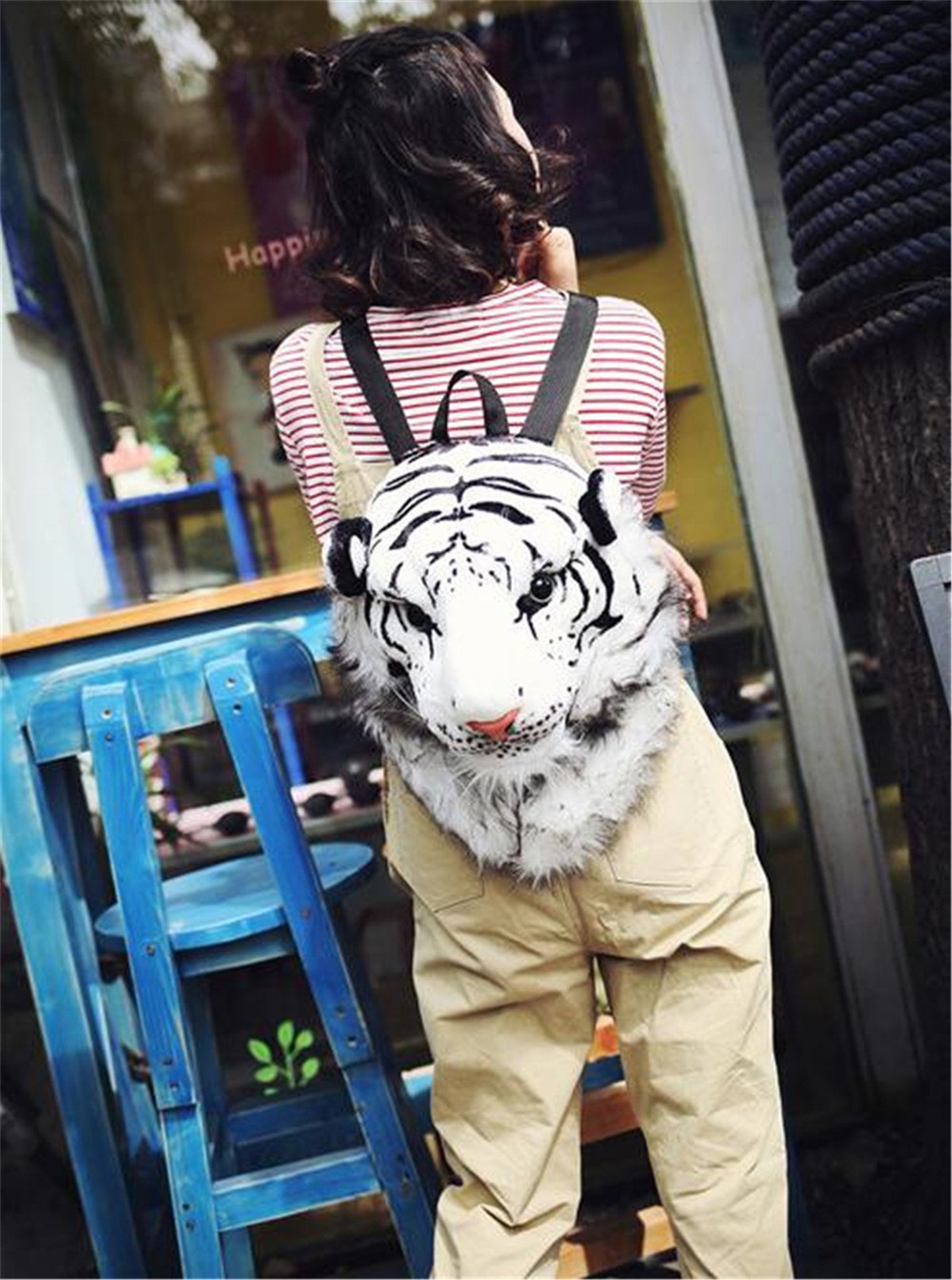 WYIKE Domineering 3D Animal Head Backpack Bengal Tiger Head Backpack/Lion Head Backpack and Wall Mount (Small, Tiger Yellow)