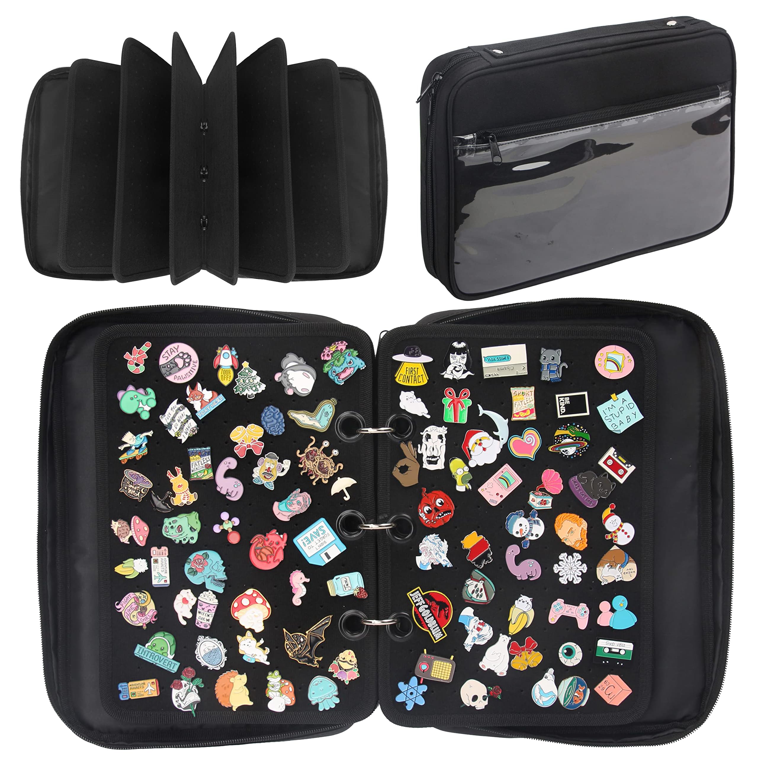 Enamel Pin Display Pages Pin Carrying Case, Pins Collection Storage Organizer Case, Travel Brooch Pin Display Bag with 6 Binder(Pins Not Included)