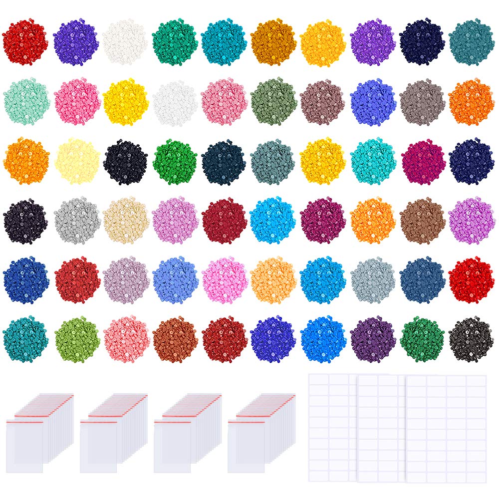PP OPOUNT 60000 PCS 60 Colors Rhinestones for Diamond Painting Kit Diamond Painting Round Diamonds with 80 Self-Seal Bags, 120 Tags Label Paper for DIY Diamond Painting Crafts