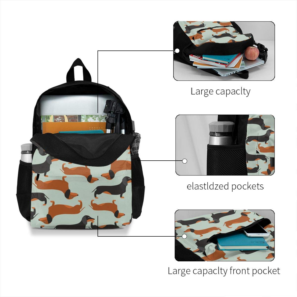 Black and Brown Dachshund Laptop Backpack Durable Lightweight School Bookbag Casual Daypack Travel Hiking Camping College