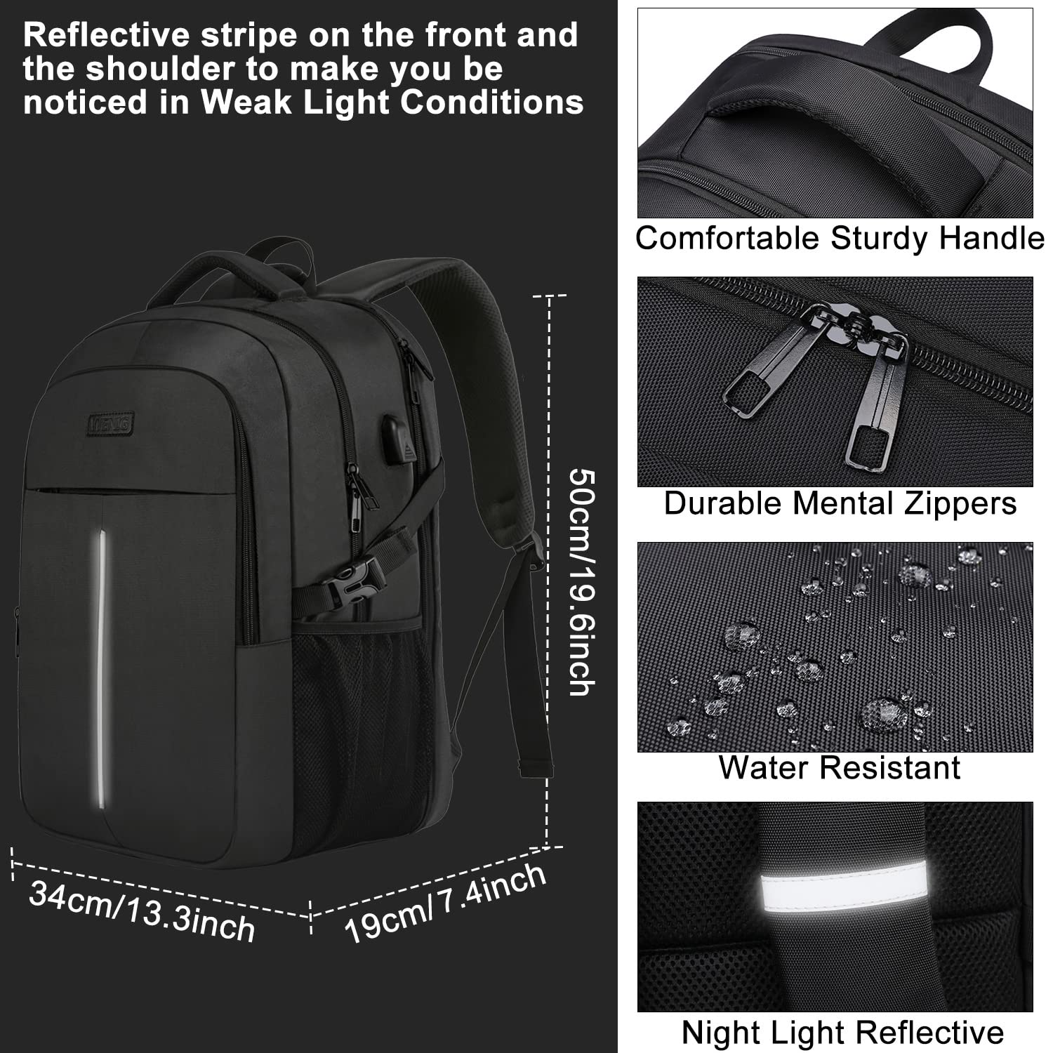 Backpack for Men,Extra Large 50L Travel Backpack with USB Charging Port,Laptop Backpack 17 Inch Water Resistant Big Capacity Heavy Duty Computer Bag TSA Approved Business College School Bookbags,Black