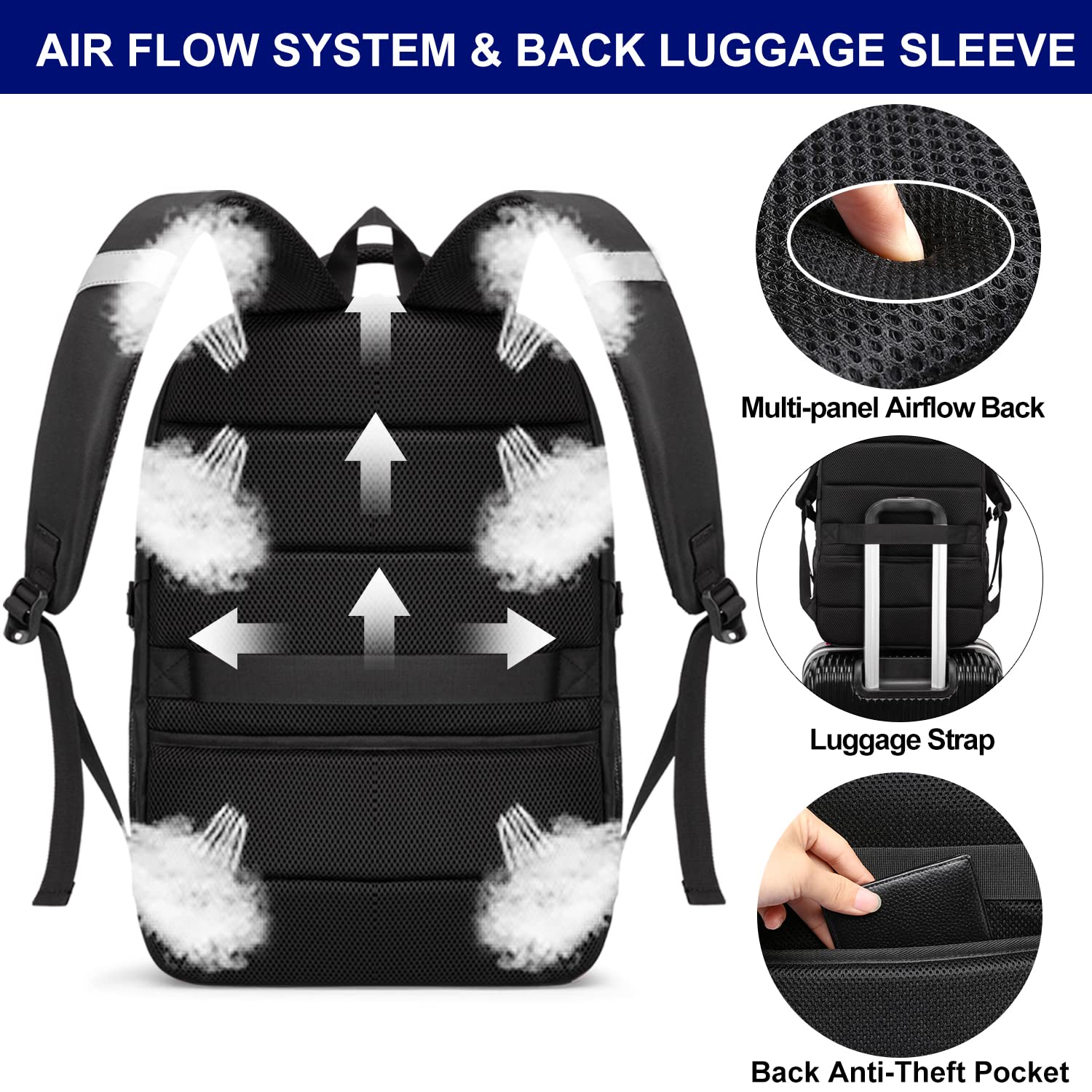 Backpack for Men,Extra Large 50L Travel Backpack with USB Charging Port,Laptop Backpack 17 Inch Water Resistant Big Capacity Heavy Duty Computer Bag TSA Approved Business College School Bookbags,Black