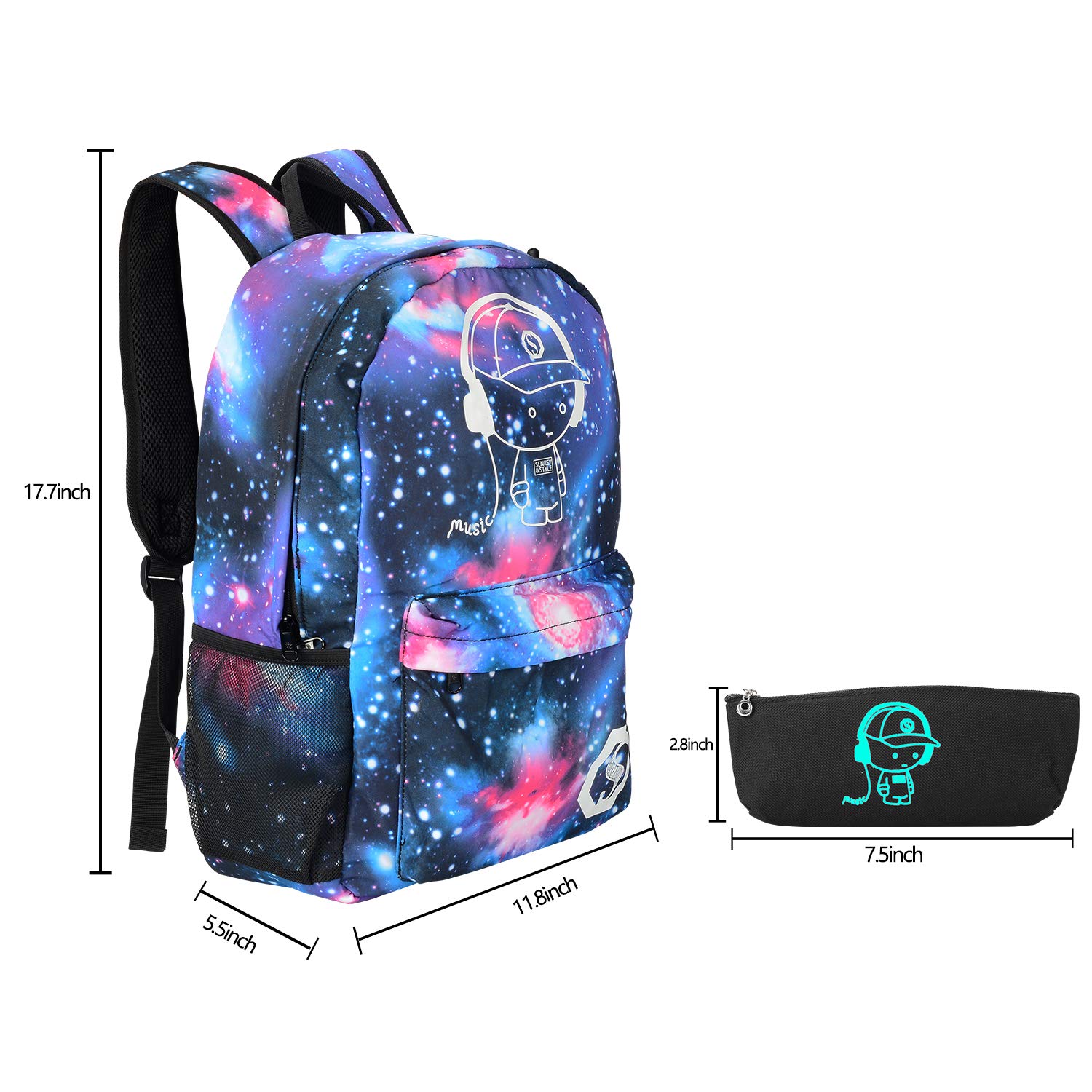 Galaxy School Backpack for Boys /Girls, Anime Luminous Backpack for Kids School Bags Casual Daypack with USB Charging Port