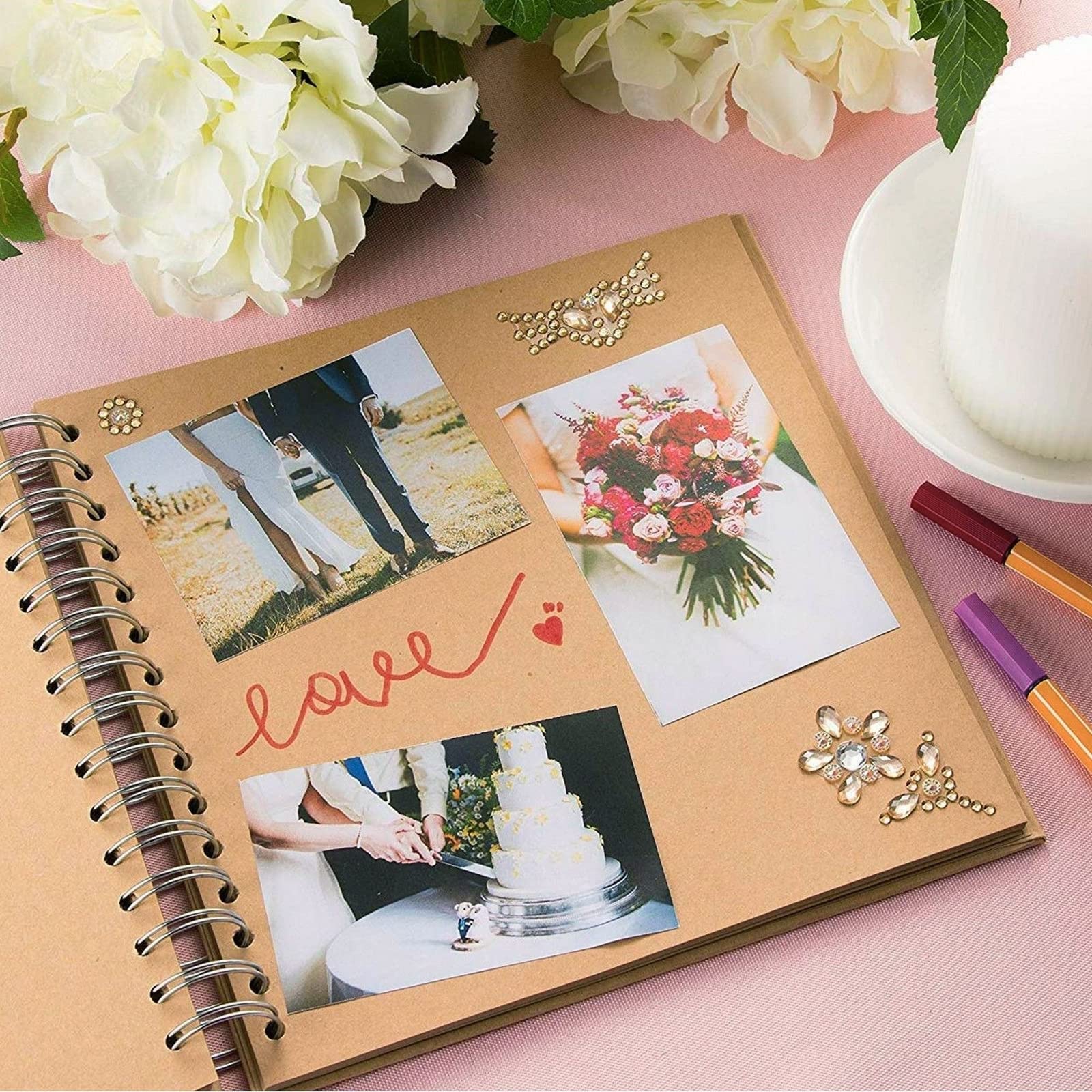 80 Pages Hardcover Kraft Scrapbook Albums, Blank DIY Journal for Scrapbooking (8x8 Inches)