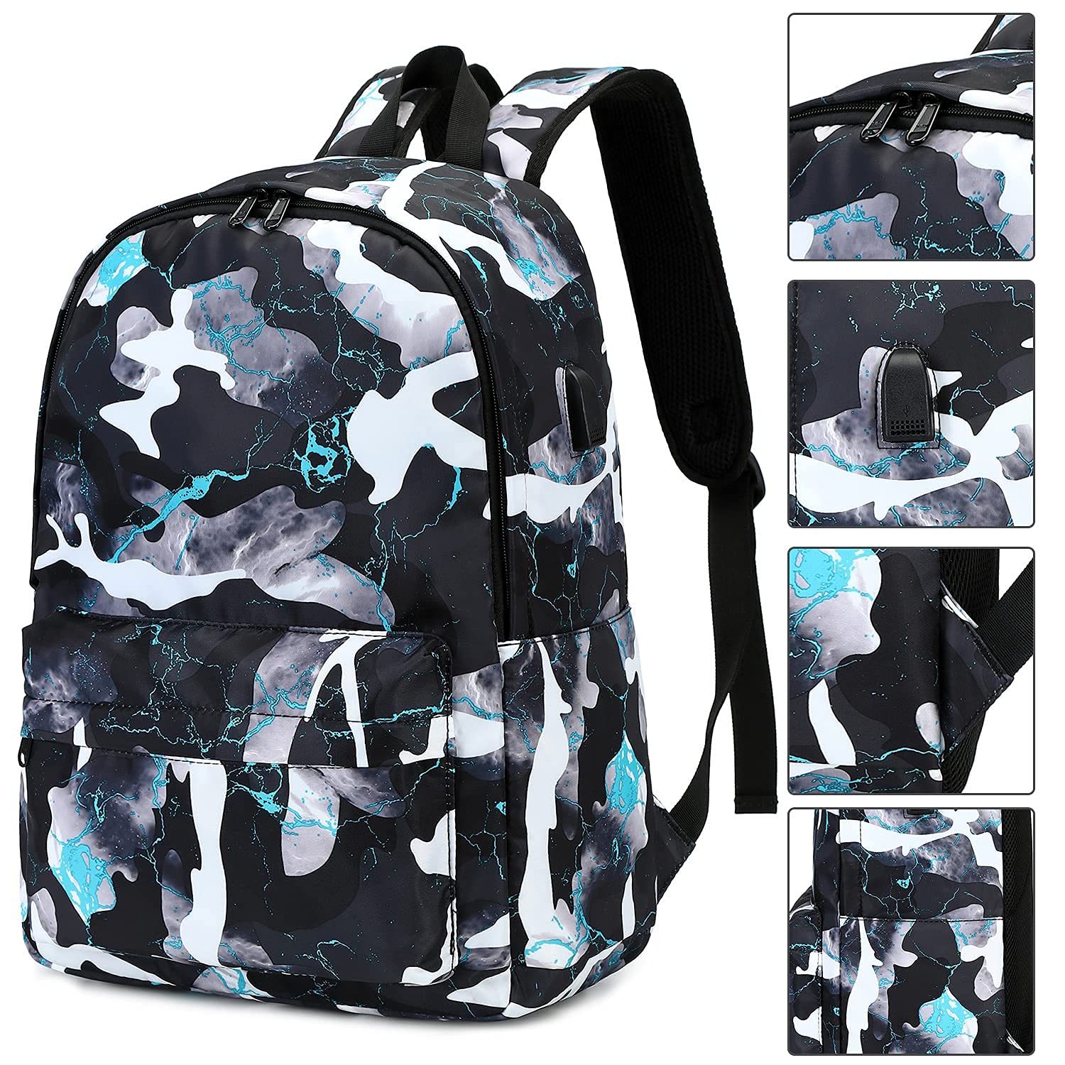School Backpack Boys Bookbag Camouflage Laptop Backpack Teen Girls Travel Day Backpack (Grey Camouflage)