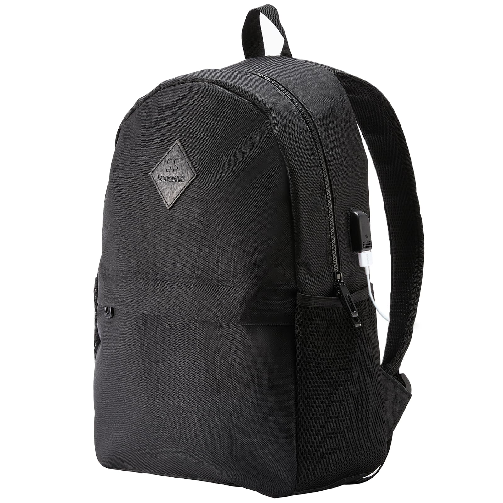 Laptop School Backpack for Teens Girls Boys Travel Waterproof Work Backpacks Notebook College BookBag with USB Charging Port 15.6 Inch Stylish Black Casual Daypack for Women Men, Medium