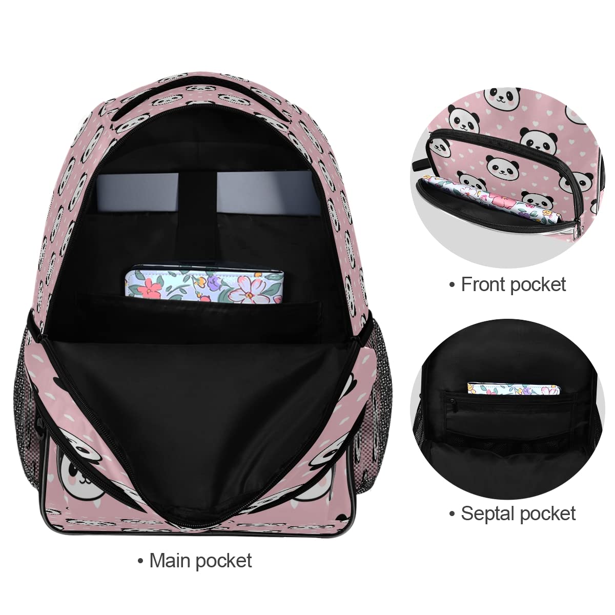 Panda Face Backpack for Girls,Pink Schoolbag Bookbags Travel Bag Daypack for Kids Student Teenagers