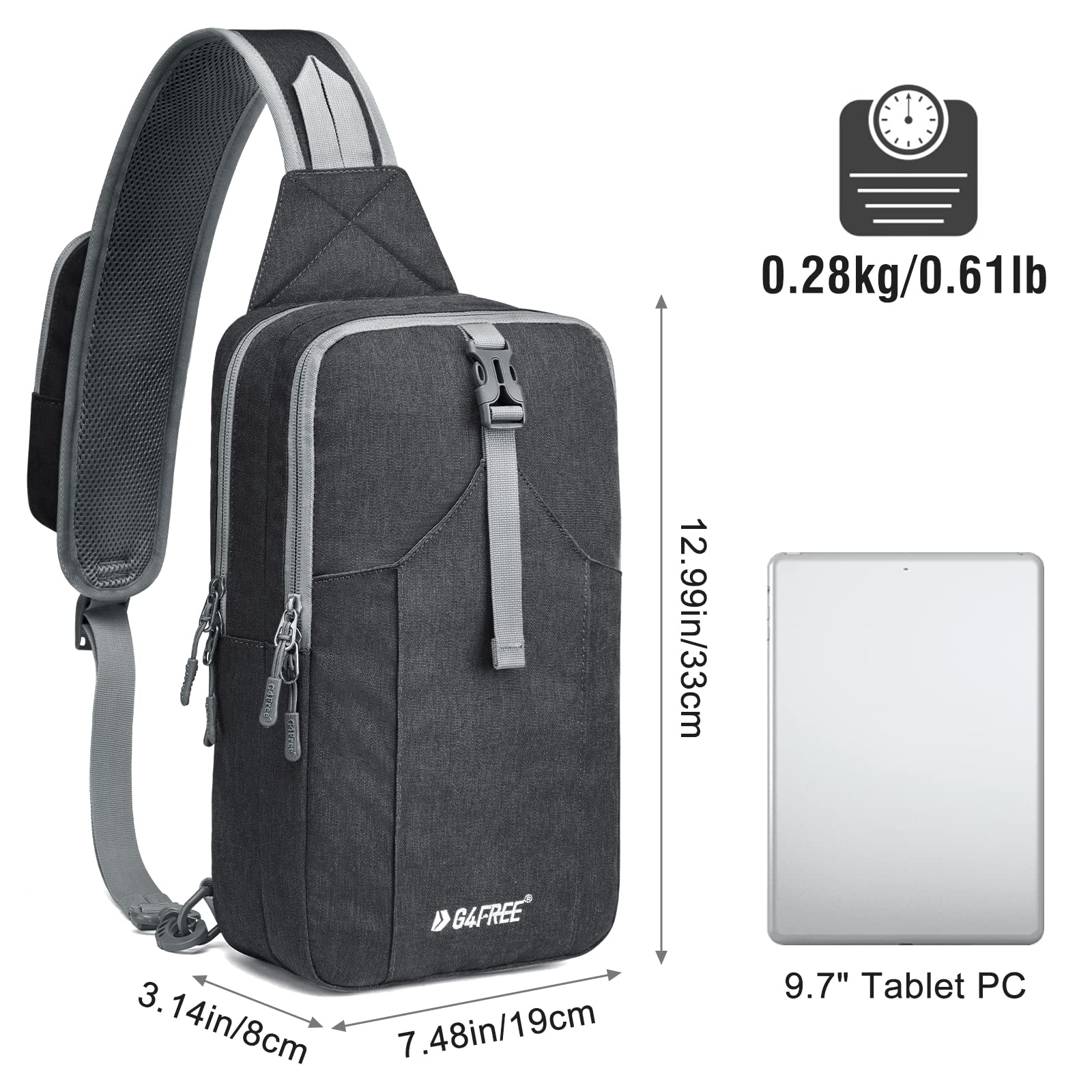 G4Free Sling Bag Sling Backpack Crossbody Chest Bag Daypack for Hiking Traveling (Black)