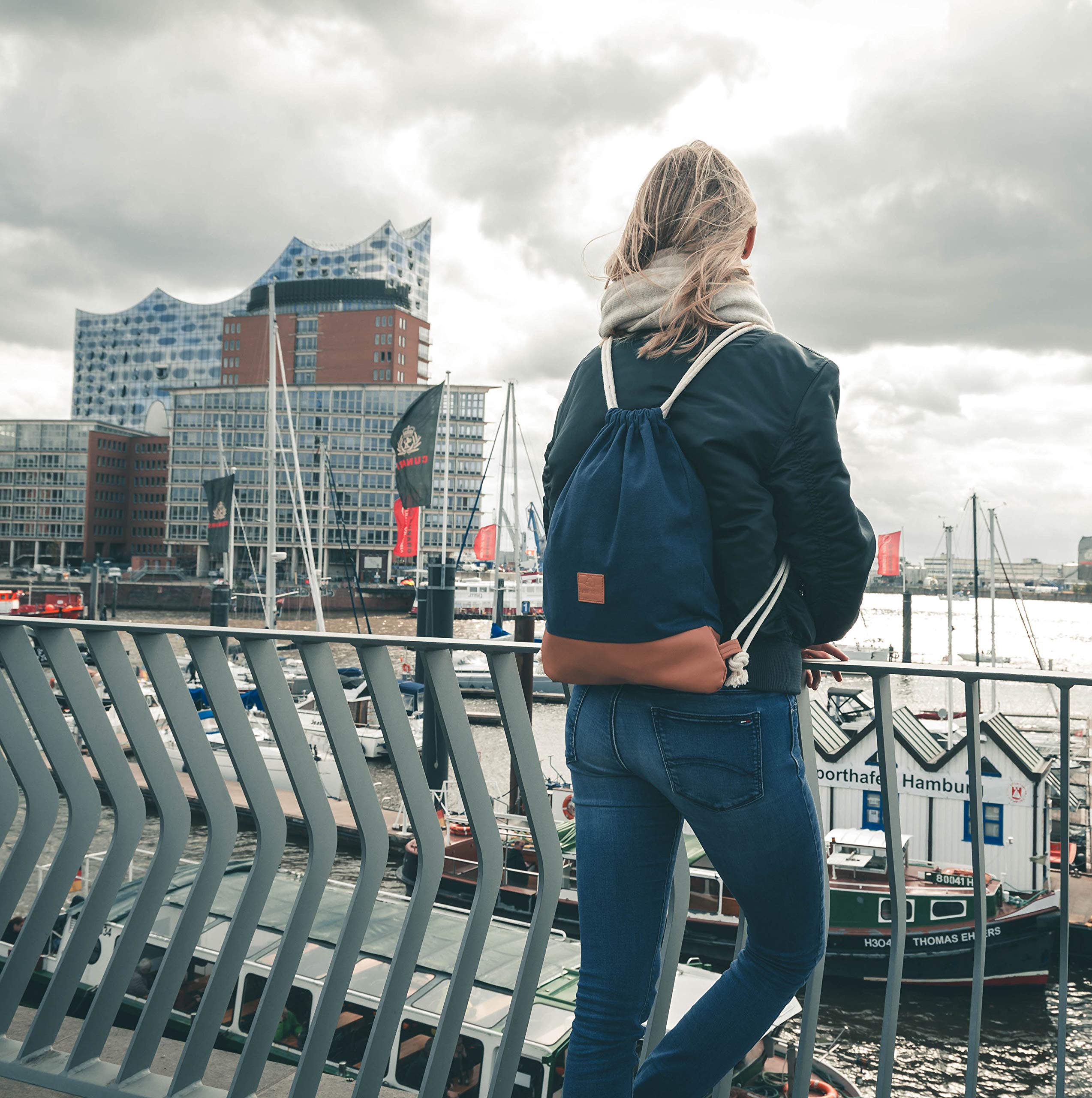 Drawstring Bag Cotton Blue JOHNNY URBAN Canvas Gymsack Sackpack Sack Men & Women