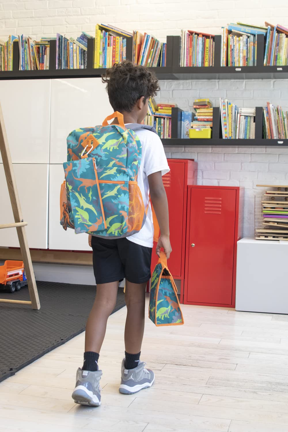 Trail maker Boy's 6 in 1 Backpack With Lunch Bag, Pencil Case, and Accessories (Dueling Dinos)