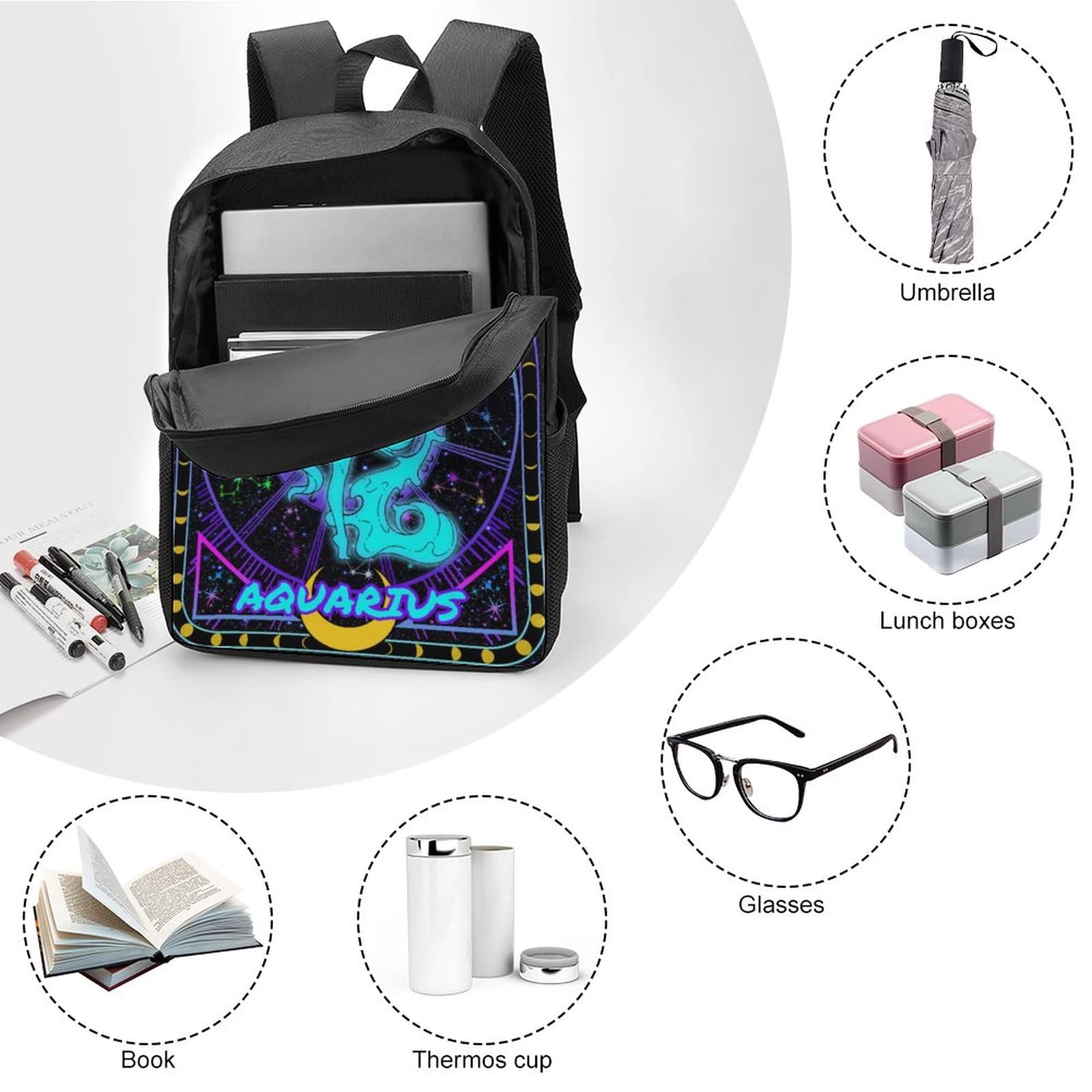 17IN Aquarius Backpack Constellations Printed Backpack Travel Laptop Backpack Lightweight Bags