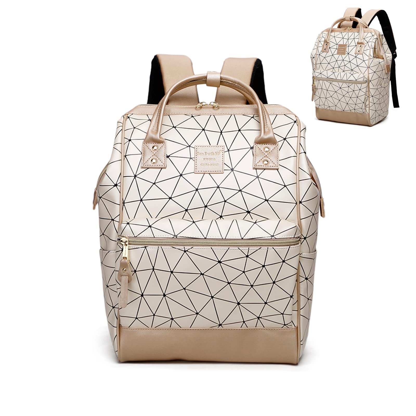 Refutuna Laptop Backpack, 15.6 Inch Work Backpack for Women, Nurse Bag, Teacher Bag, College School Laptop Bookbag, Waterproof Anti-theft Travel Business Backpack (Beige)