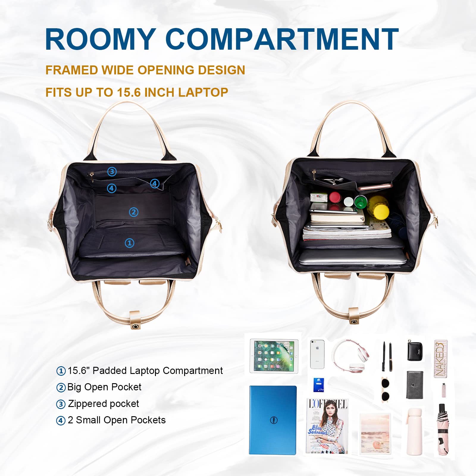 Refutuna Laptop Backpack, 15.6 Inch Work Backpack for Women, Nurse Bag, Teacher Bag, College School Laptop Bookbag, Waterproof Anti-theft Travel Business Backpack (Beige)