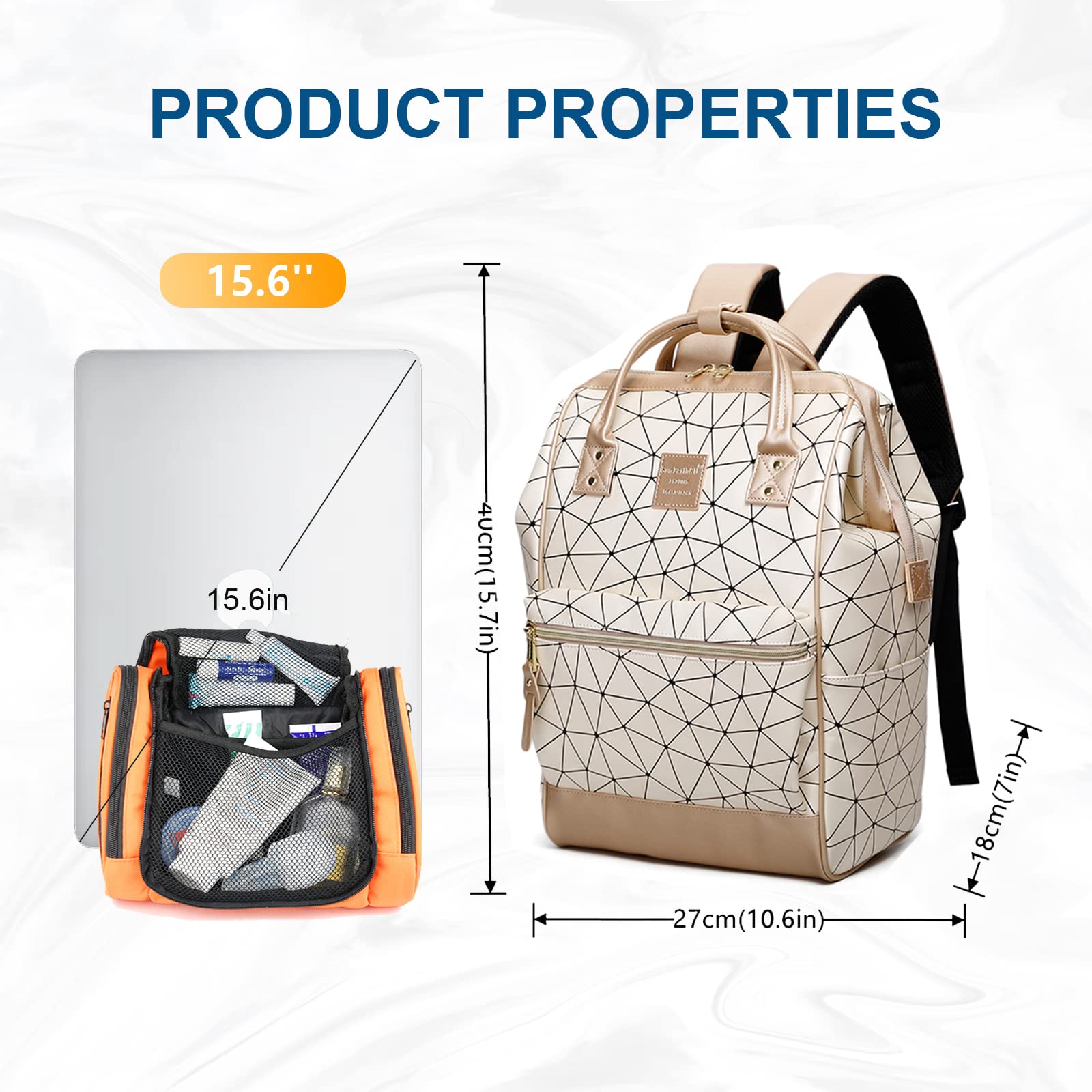 Refutuna Laptop Backpack, 15.6 Inch Work Backpack for Women, Nurse Bag, Teacher Bag, College School Laptop Bookbag, Waterproof Anti-theft Travel Business Backpack (Beige)