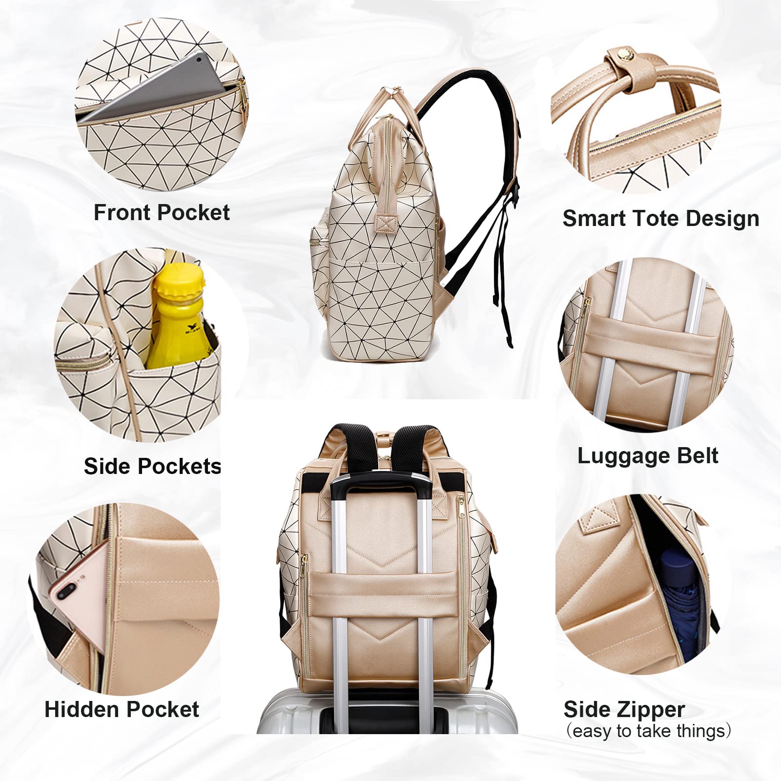 Refutuna Laptop Backpack, 15.6 Inch Work Backpack for Women, Nurse Bag, Teacher Bag, College School Laptop Bookbag, Waterproof Anti-theft Travel Business Backpack (Beige)