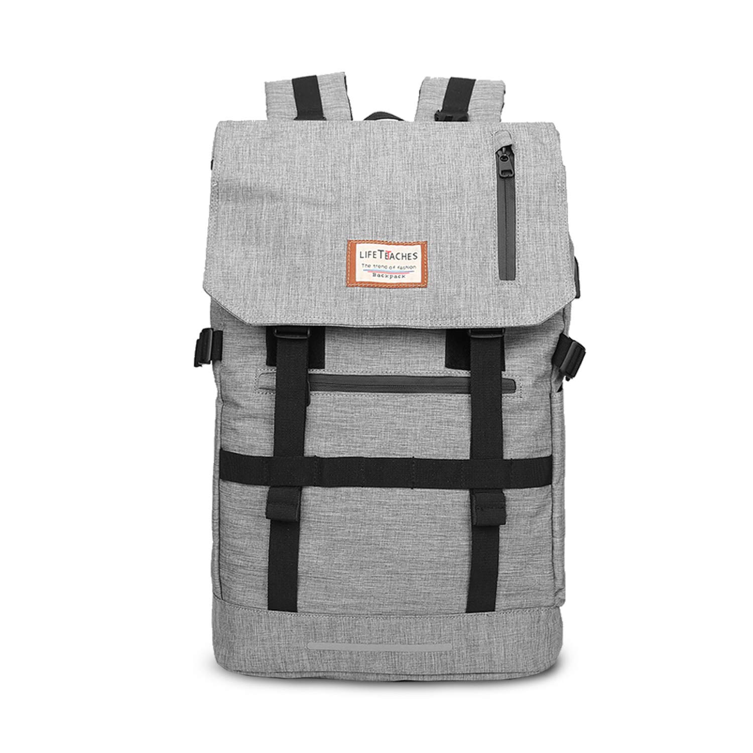 FANDARE Roll-top Backpack Expandable Daypacks Anti-Theft Rucksack Teenager College School Bag Lightweight Knapsack Field Pack for Men Women Outdoor Travel Hiking Camping Campus Gray