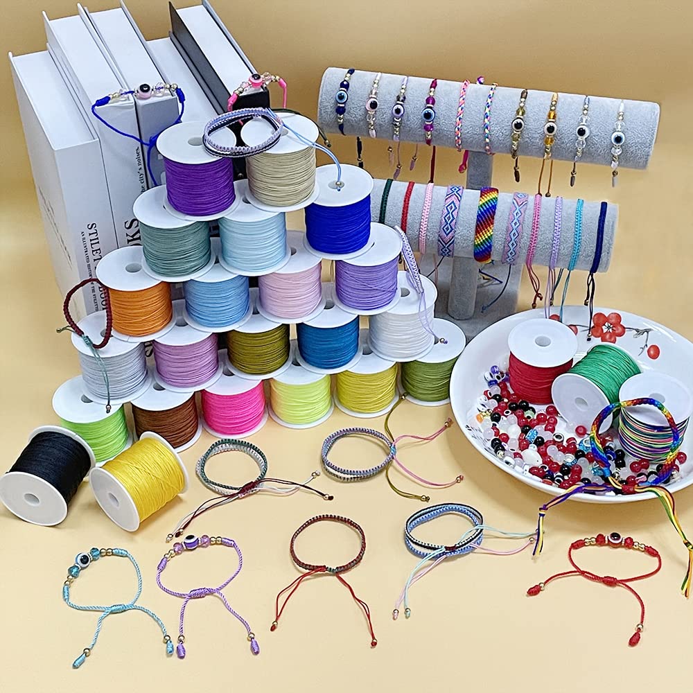Nylon Cord for Bracelets, 6 Rolls 888 Feet 0.8 mm Beading String Cord for Kumihimo, Blinds String, Braided Bracelets, Chinese Knot, Wind Chime, Jewelry Making