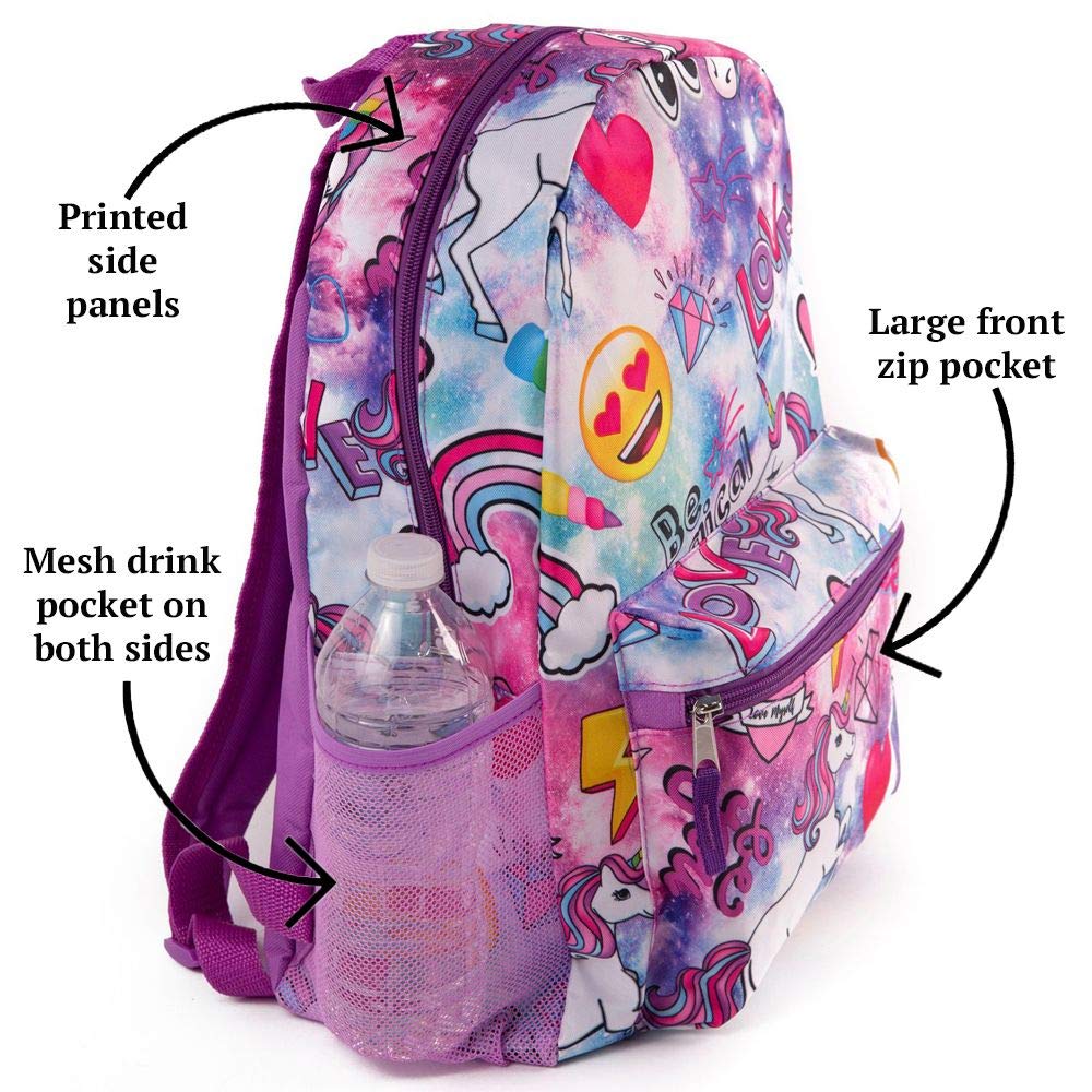 Fab Starpoint Unicorn Backpack for Girls with Headphones β Large, 16 inch, Girls School Backpack Set