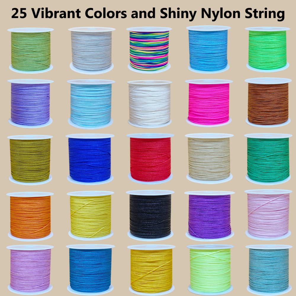 Nylon Cord for Bracelets, 6 Rolls 888 Feet 0.8 mm Beading String Cord for Kumihimo, Blinds String, Braided Bracelets, Chinese Knot, Wind Chime, Jewelry Making