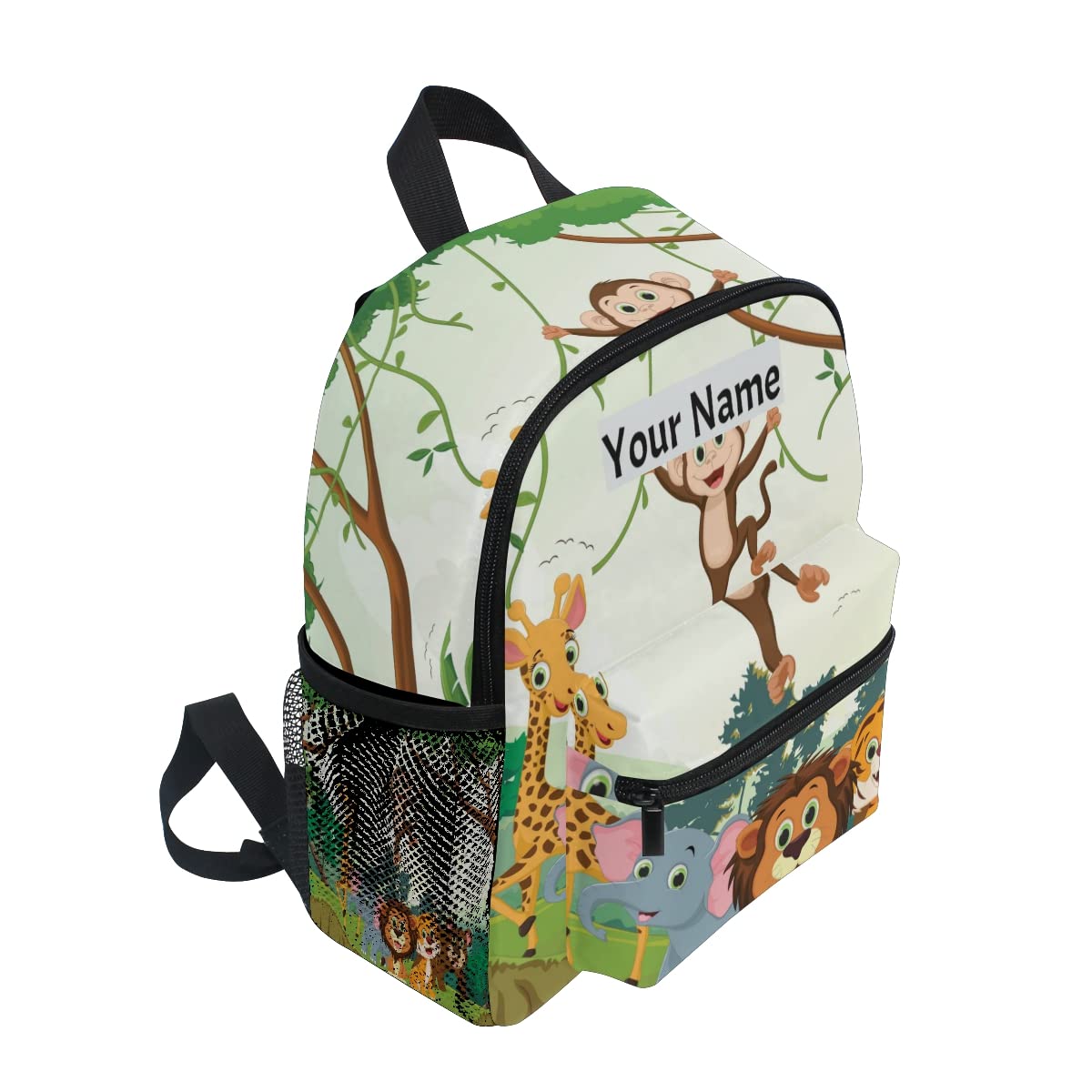 Glaphy Custom Kid's Name Backpack, Cartoon Monkey Lion Tiger Elephant Toddler Backpack for Daycare Travel, Personalized Name Preschool Bookbags for Boys Girls