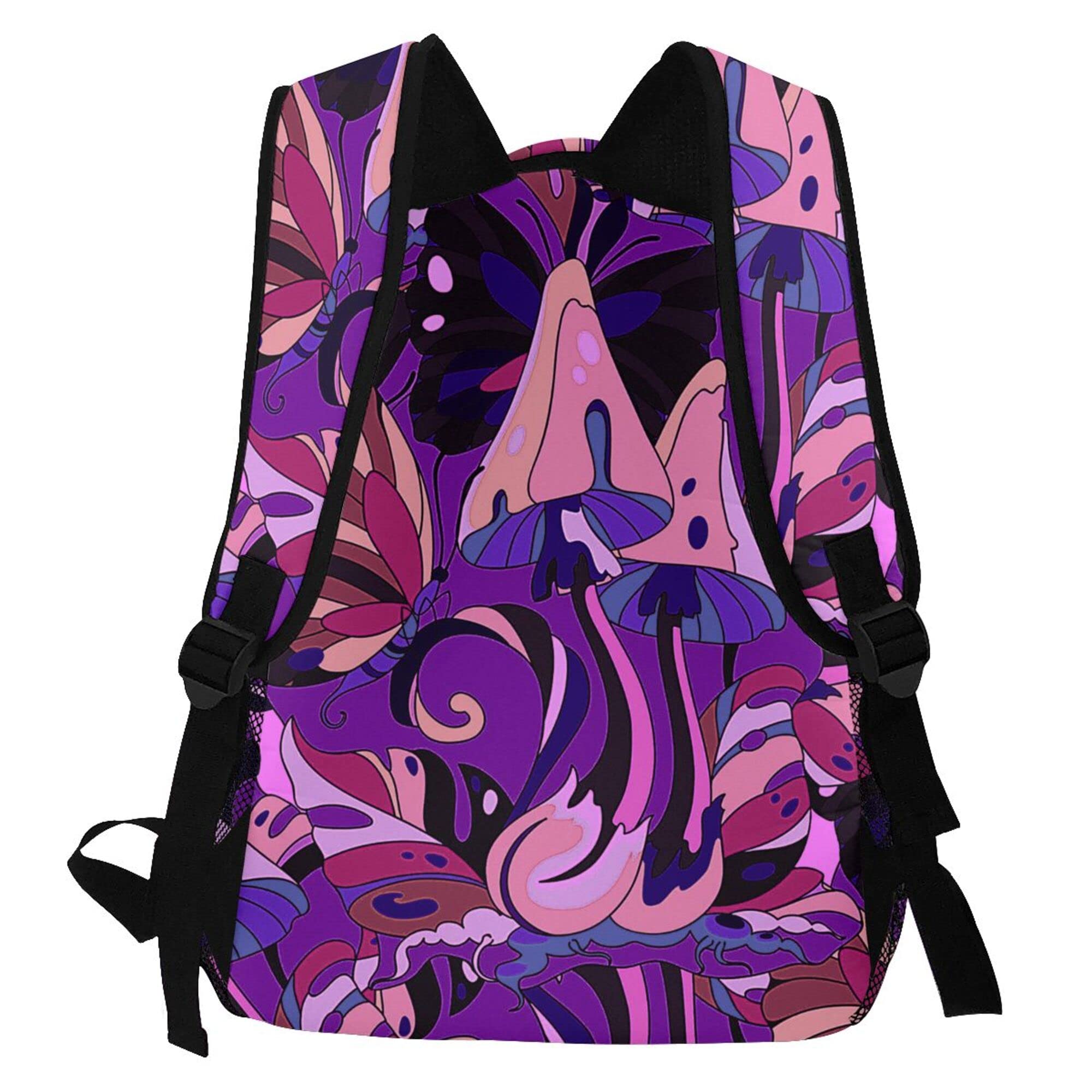 AMRANDOM Casual Bookbag Double Backpack SchoolBag Laptop Outdoor Bookbag for Teens (Mushroom And Butterfly)