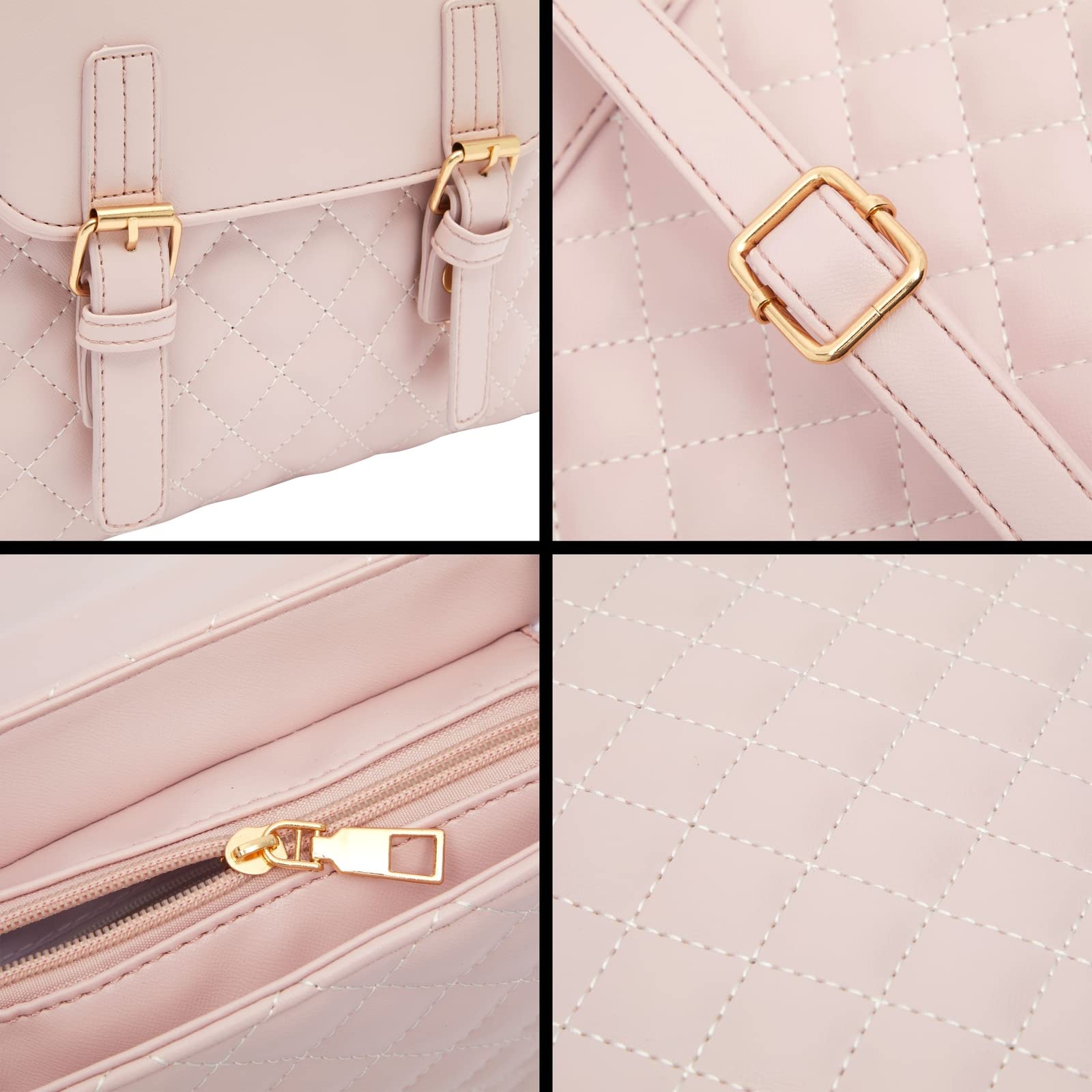 Pink PU Quilted Leather Mini Backpack Purse for Teen Girls with Double Buckle Closure (10 x 4 In, Pink)