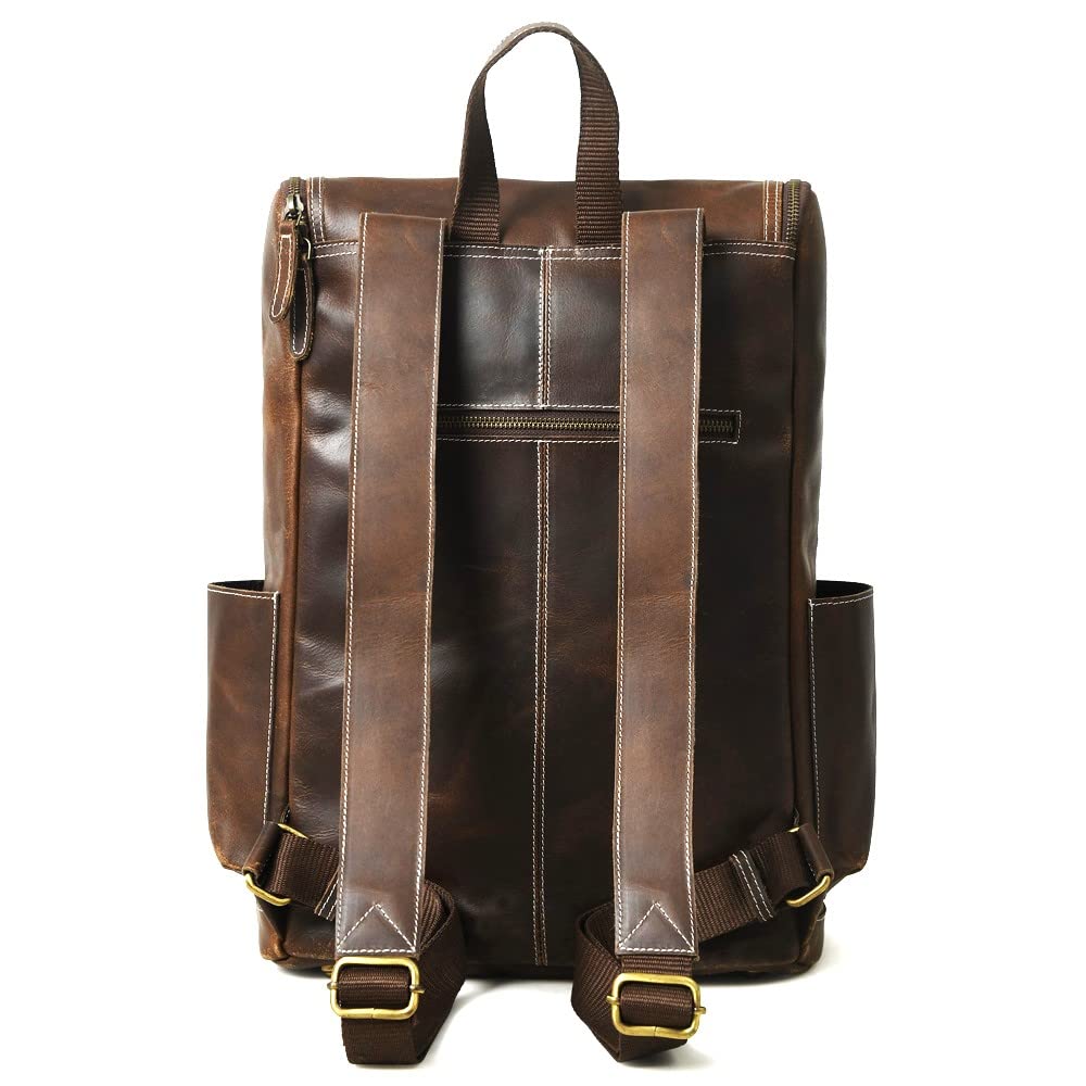 Gratlin Buffalo Leather Backpack for Men & Women 17 Inches | Vintage Genuine Leather Laptop Backpack | Full Grain Brown Leather Rucksack Knapsack with Padded Laptop Sleeve Best for Office Travel Use