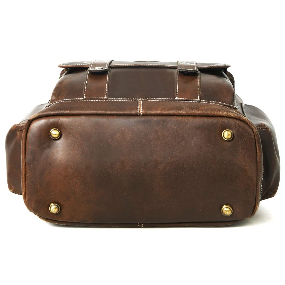 Gratlin Buffalo Leather Backpack for Men & Women 17 Inches | Vintage Genuine Leather Laptop Backpack | Full Grain Brown Leather Rucksack Knapsack with Padded Laptop Sleeve Best for Office Travel Use