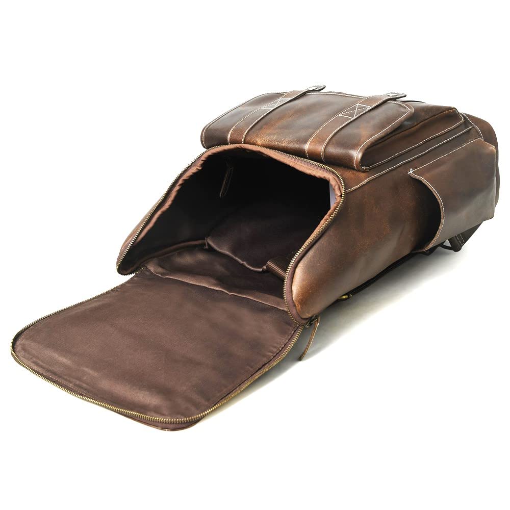 Gratlin Buffalo Leather Backpack for Men & Women 17 Inches | Vintage Genuine Leather Laptop Backpack | Full Grain Brown Leather Rucksack Knapsack with Padded Laptop Sleeve Best for Office Travel Use