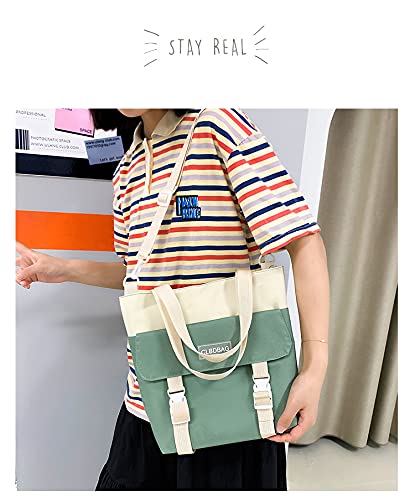 Cute Kawaii Backpack 4Pcs Canvas Backpack Give away bear pendant Pencil Pouch Shoulder Bag Lunch Bag for Girls Boys (one size, Green)