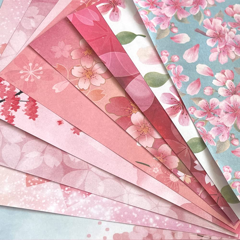 Origami 6x6 Paper Kit 50 Sheets 12 Vivid Colors Double Sided Printed Traditional Patterns Square for Arts Crafts Projects, Japanese Sakura Chiyo
