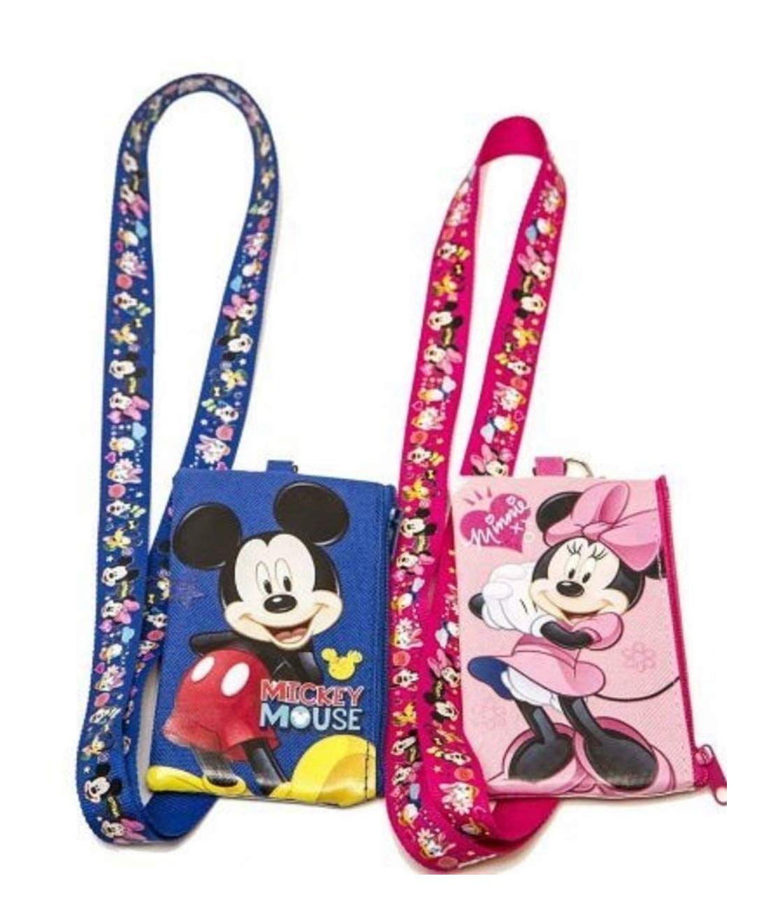 Disney Mickey and Minnie Mouse Drawstring Backpacks Plus Lanyards with Detachable Coin Purse and Autograph Books (Set of 6) (Pink - Dark Blue)