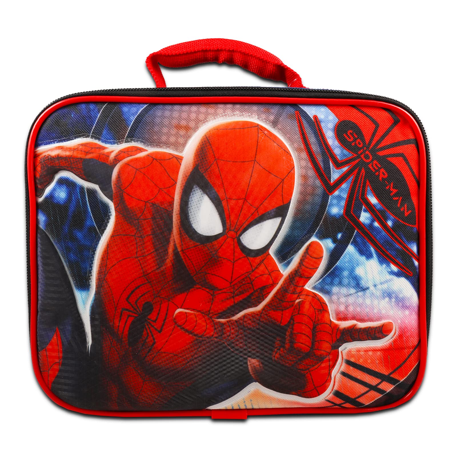 Marvel Spiderman Backpack With Lunch Box ~ 5 Pc Back to School Bundle With 16" Spiderman School Bag For Boys, Girls, Kids, Lunch Bag, Water Bottle, And More