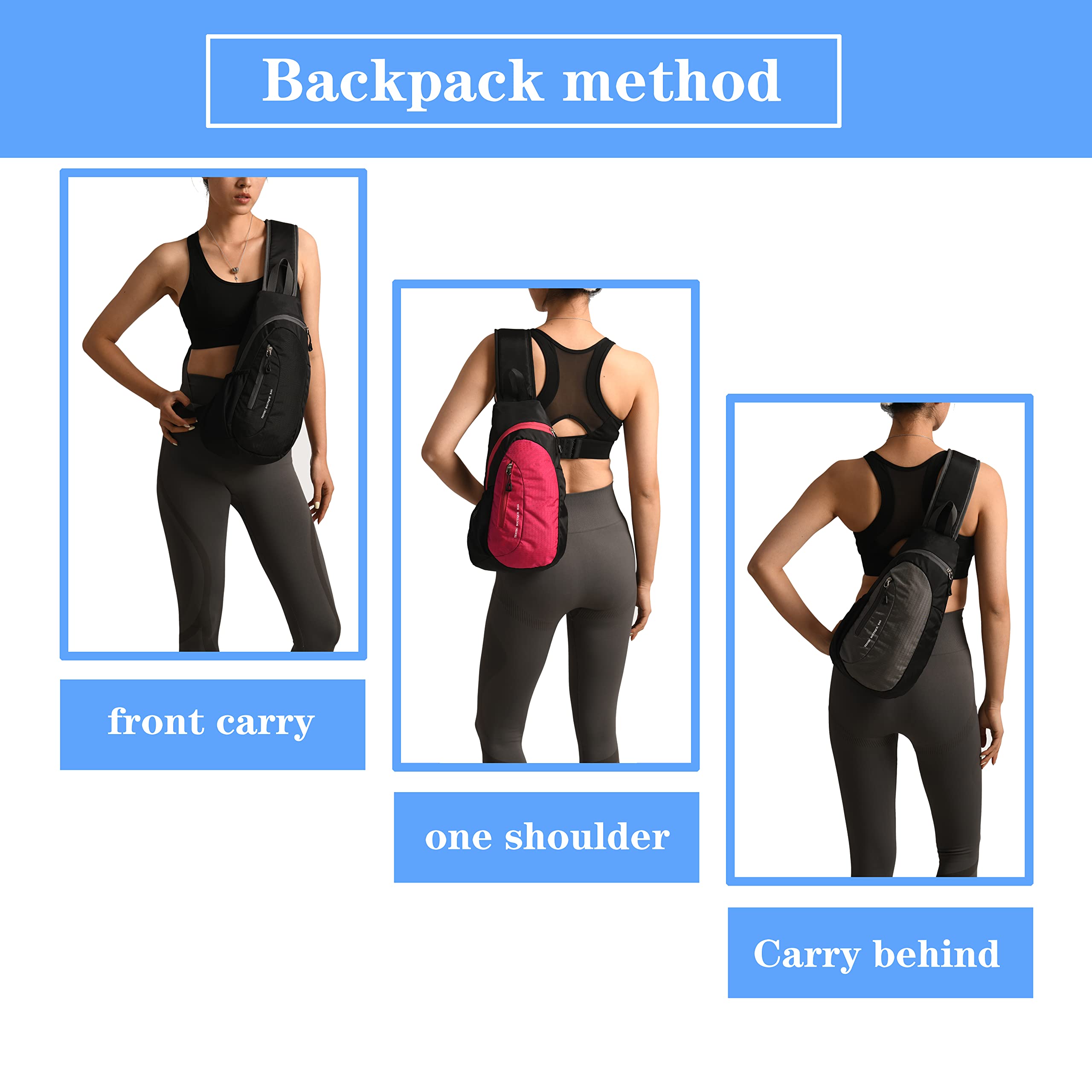 YESYBC Crossbody Sling Backpack Small Waterproof Hiking Bag Sling Bag for Women Travel (Black)