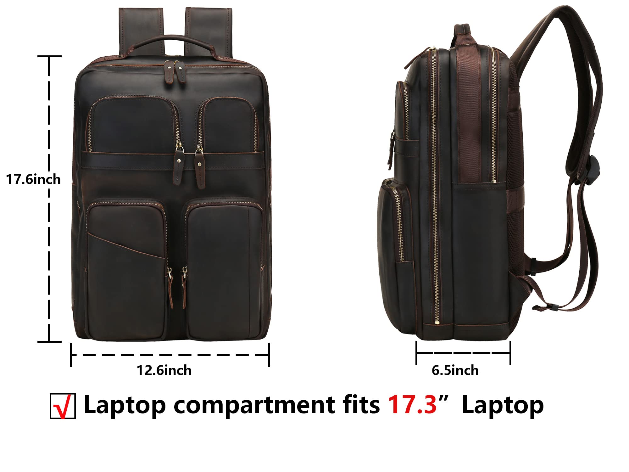 UBANT Leather Backpack For Men,17.3" Laptop Backpack Large Capacity Multi Pockets Casual Travel Business Office Work Bag School Camping Weekend Daypack Outdoor Sports Rucksack