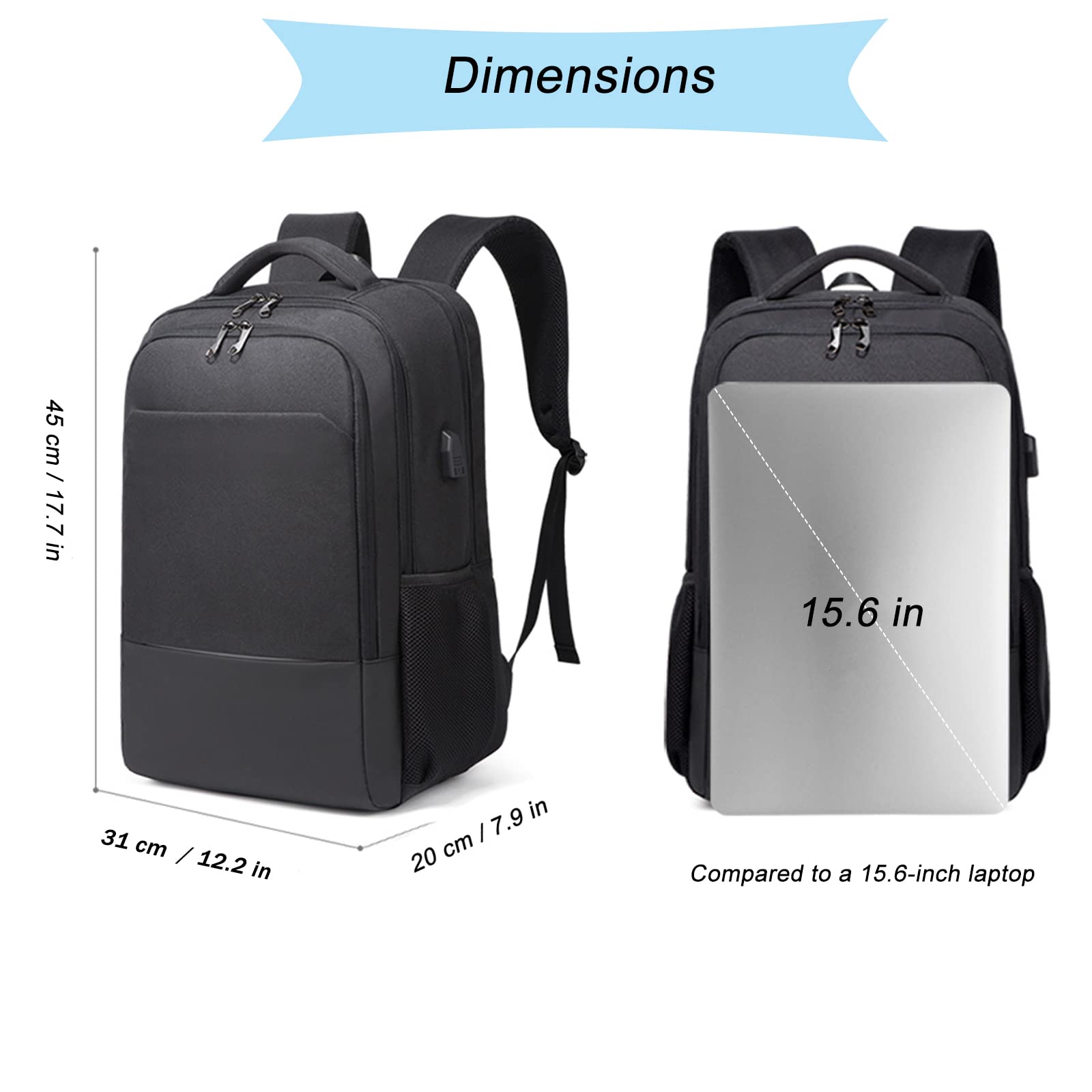 Seekvigor Laptop Backpack for Men, Business Computer Backpack with USB Charging Port, 28L Water Resistant College Backpack with Laptop Compartment for 15.6 Inch Notebook, Black