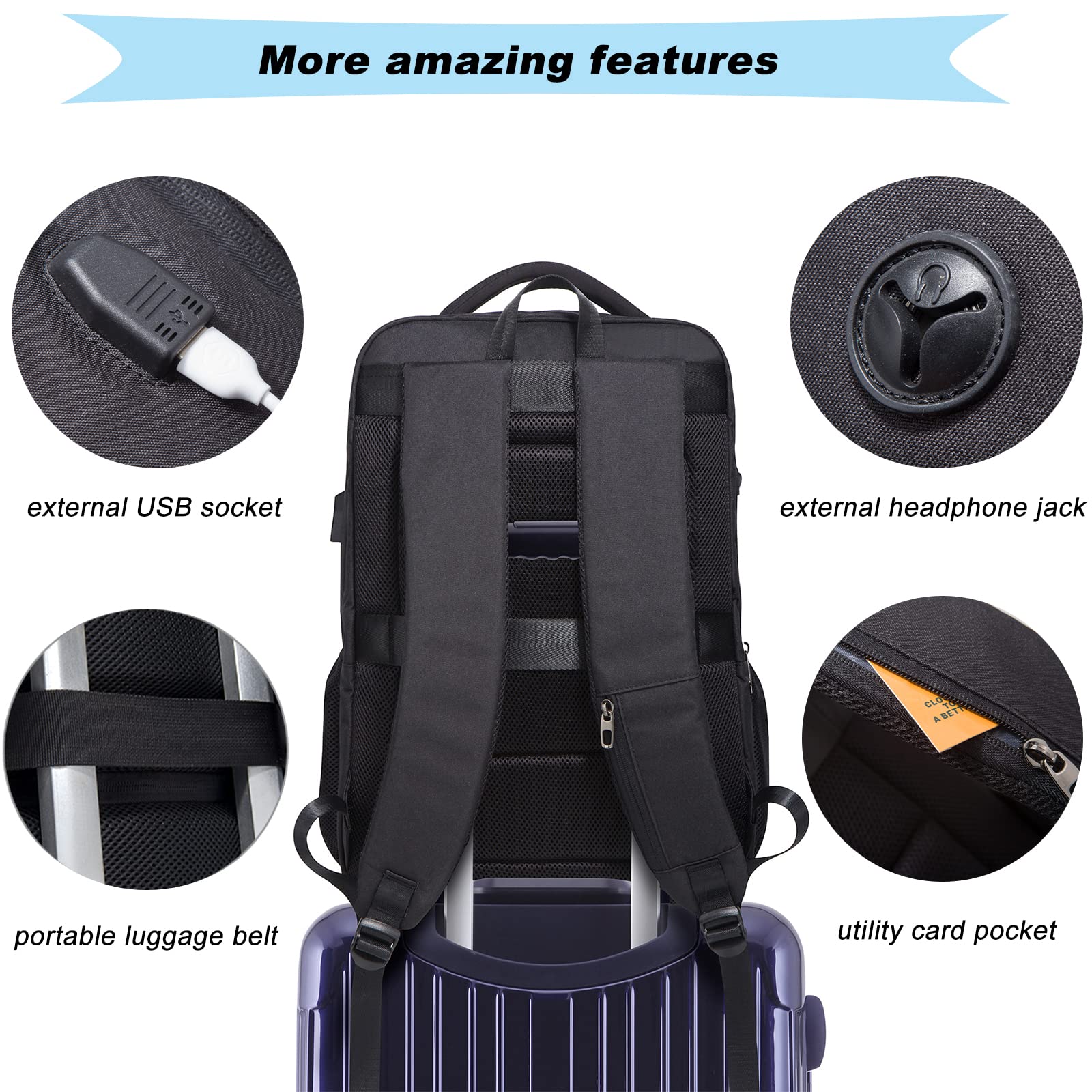 Seekvigor Laptop Backpack for Men, Business Computer Backpack with USB Charging Port, 28L Water Resistant College Backpack with Laptop Compartment for 15.6 Inch Notebook, Black