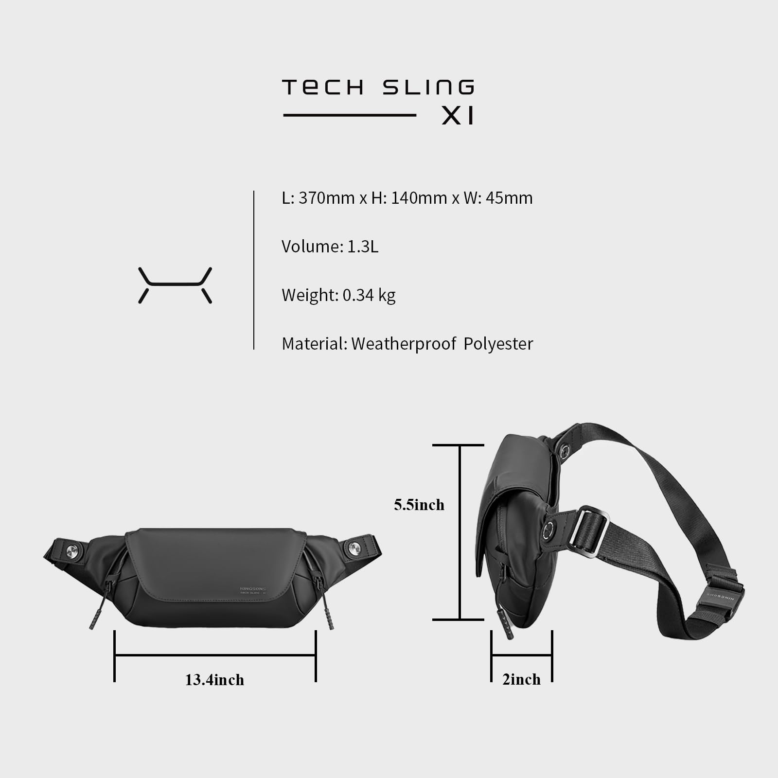 Kingsons Compact EDC Tech Sling Bag for Men, Waterproof Crossbody Bag Chest Shoulder Backpack with Magnetic Closure, Everyday Carry Bag for Travel, Work, Sport
