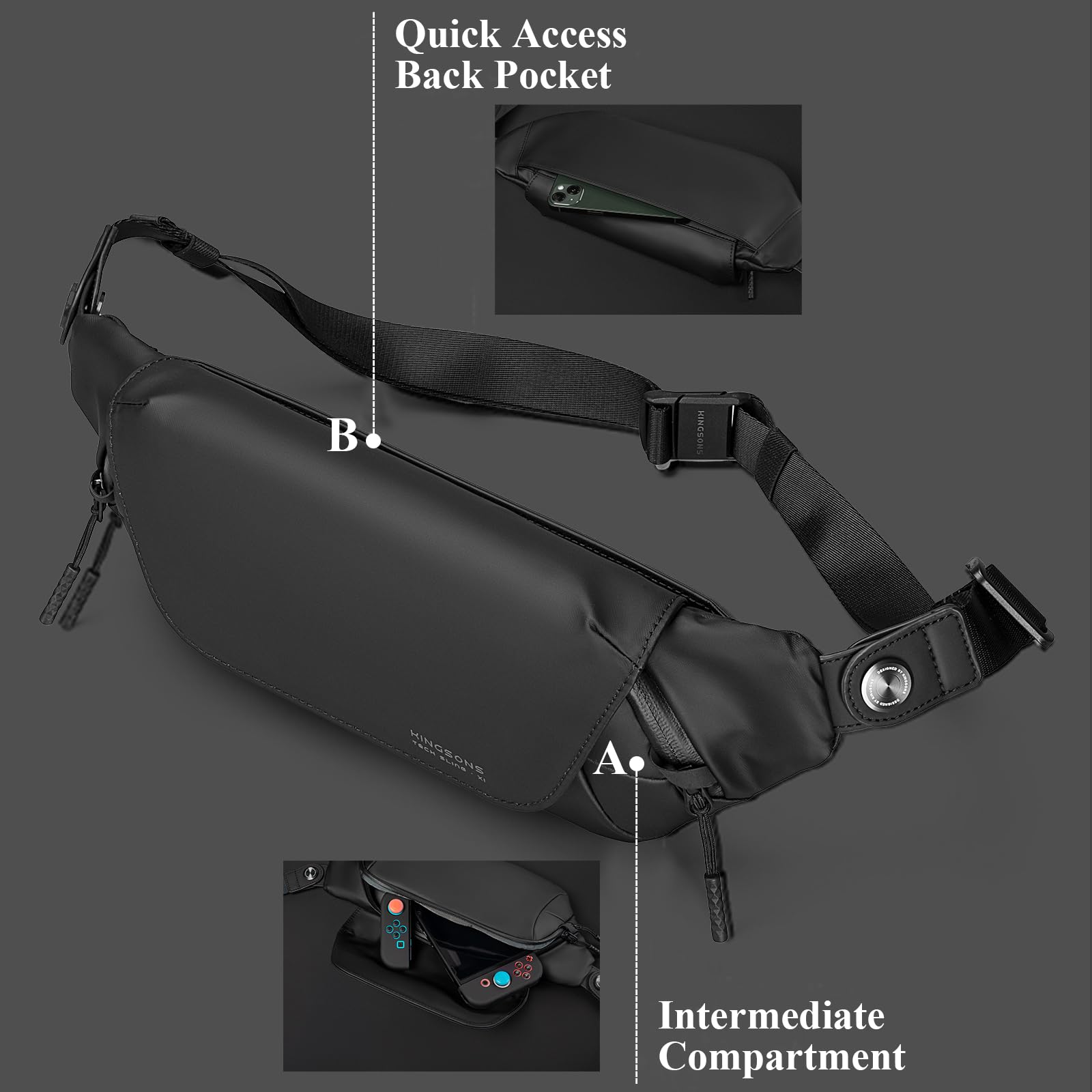 Kingsons Compact EDC Tech Sling Bag for Men, Waterproof Crossbody Bag Chest Shoulder Backpack with Magnetic Closure, Everyday Carry Bag for Travel, Work, Sport